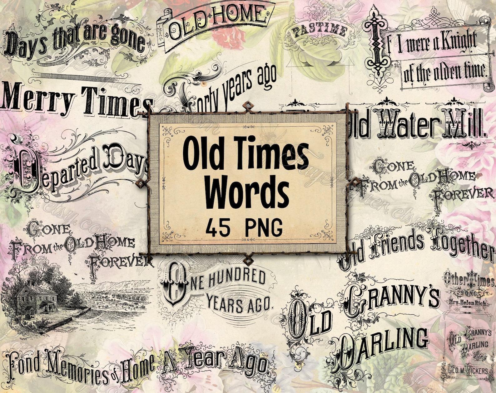 PNG OLD TIMES Words Set of 45 Files in Png Format With Transparent ...
