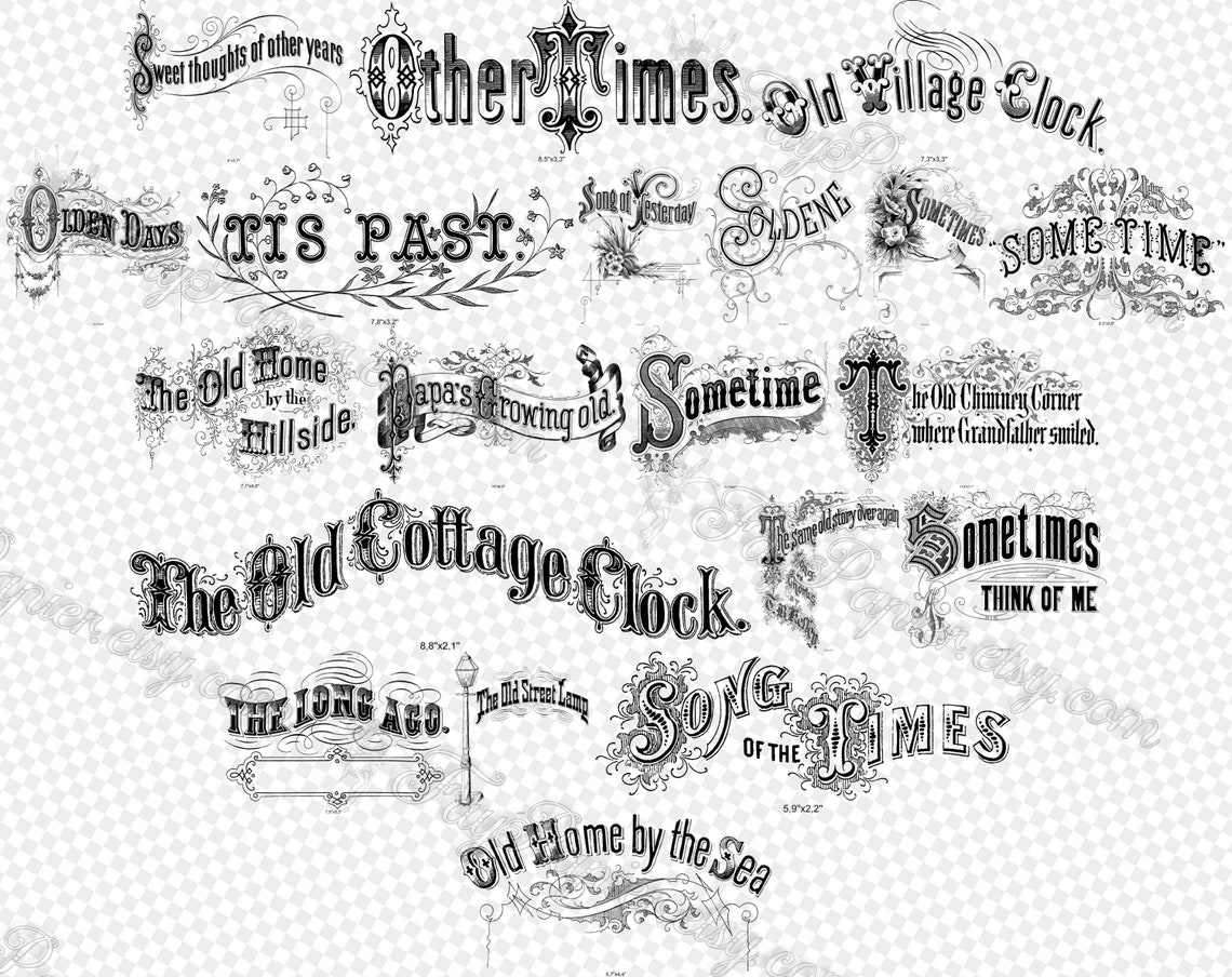 PNG OLD TIMES Words Set of 45 Files in Png Format With Transparent ...