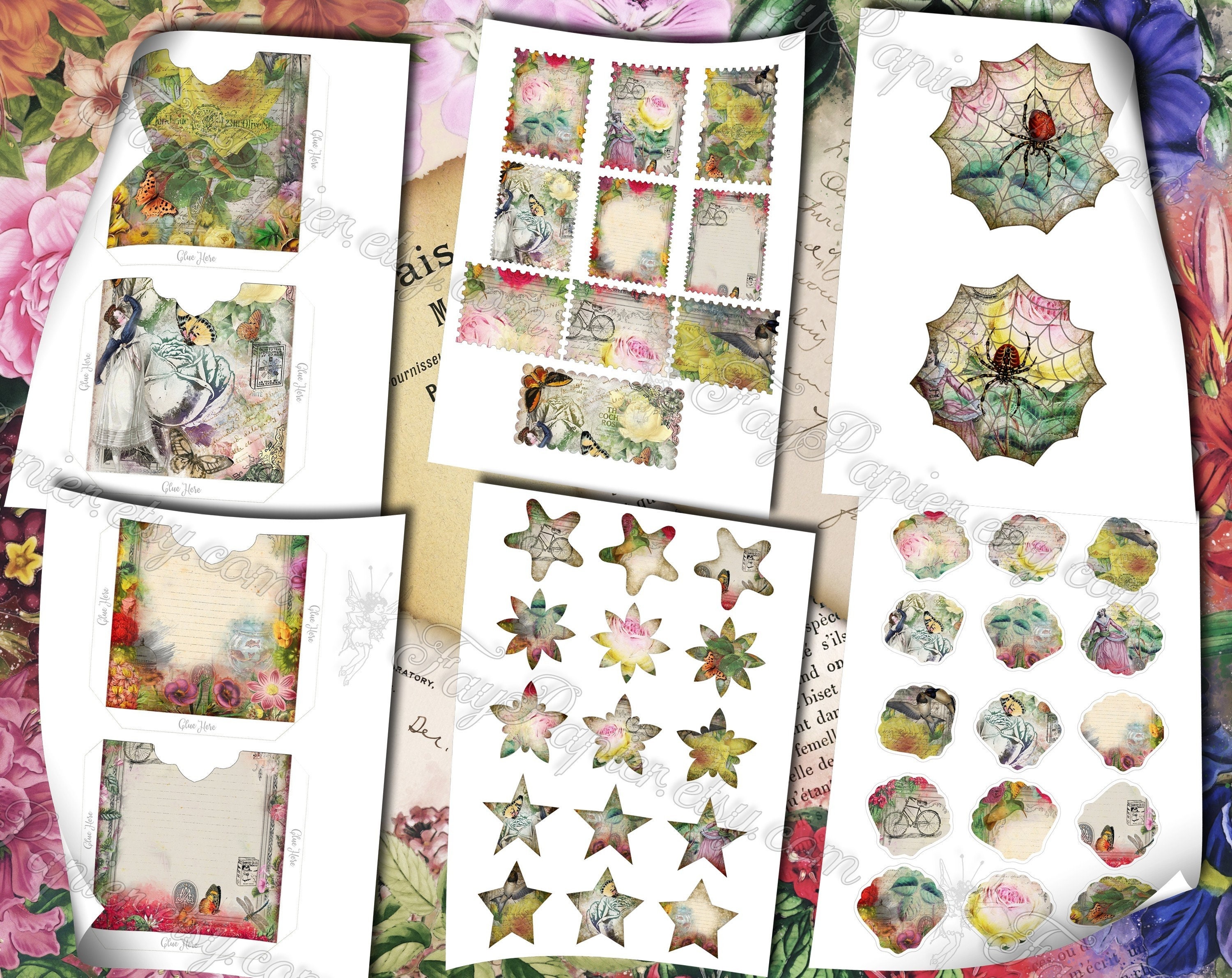 Cochet Roses Set of 48 Junk Journal Sheets With Digital Collages of ...