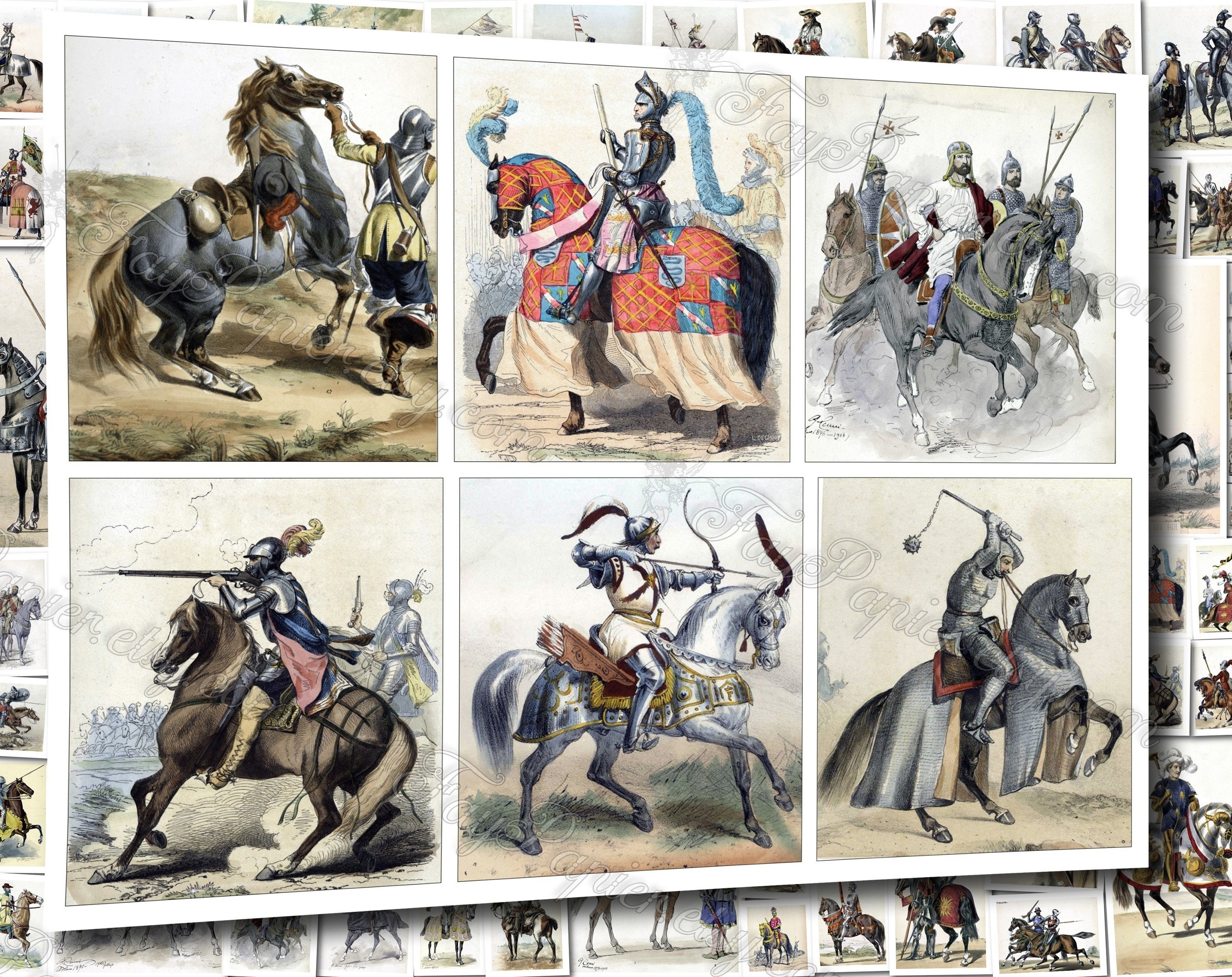 Medieval Cavalry Set of 76 Digital Vintage Cards on 13 - Etsy