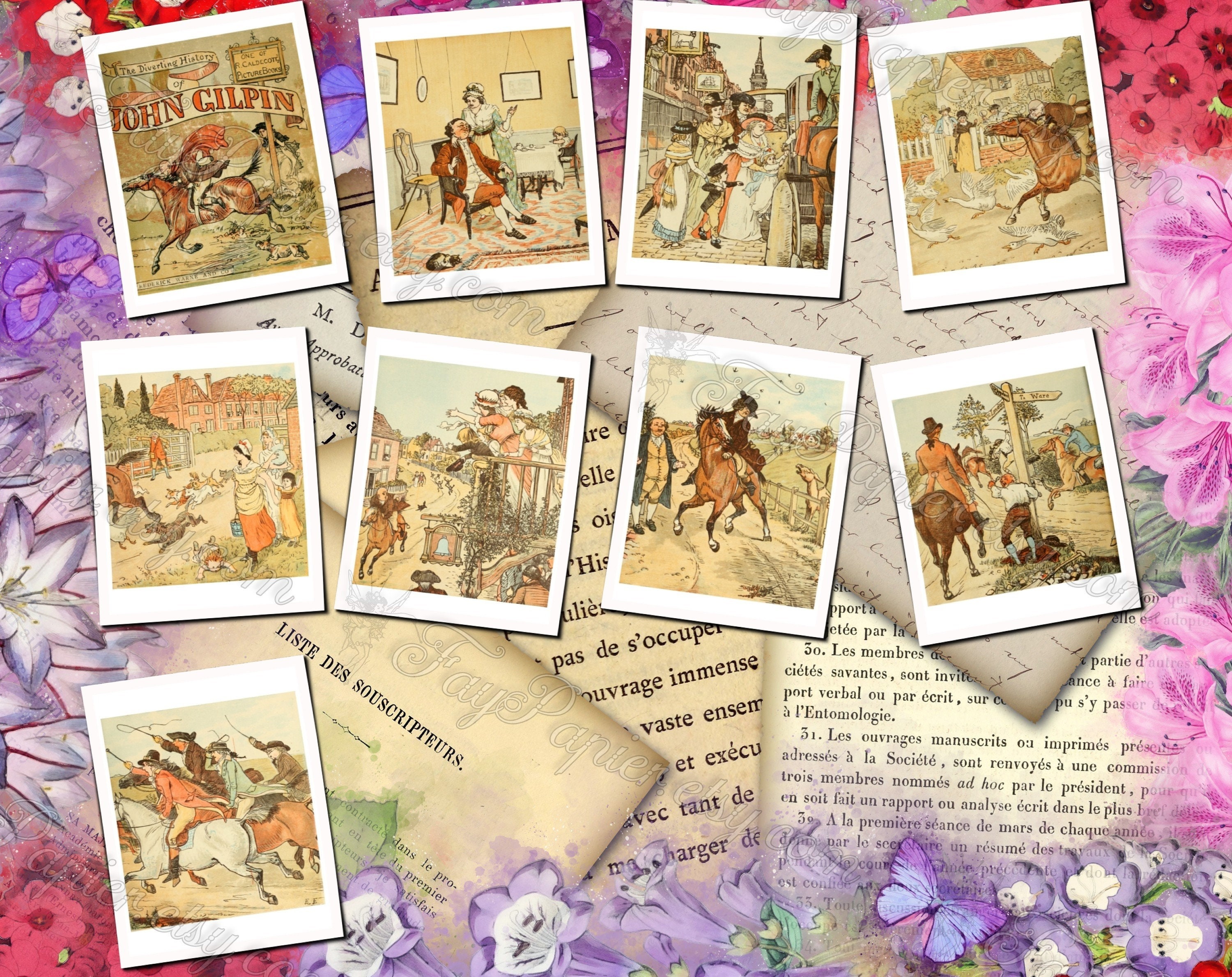 The Diverting History of John Gilpin Set of 9 Old Illustrations From ...