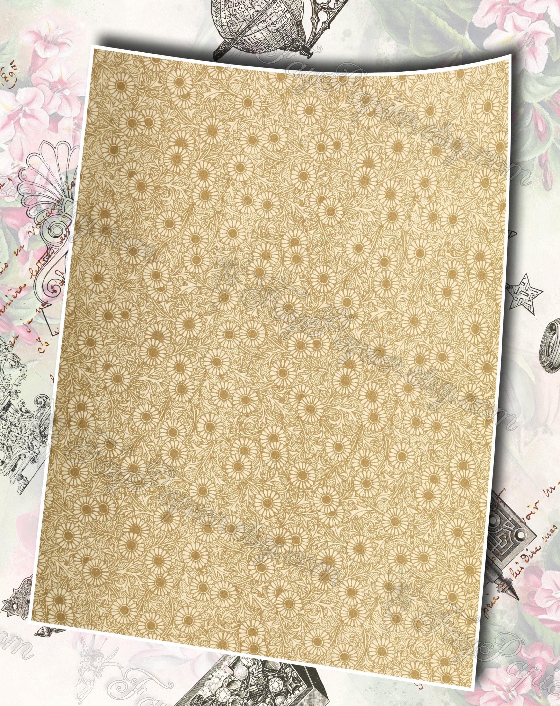 Sunny Flowers Set of 9 Vintage Digital Textures, Printable Patterns 8 ...