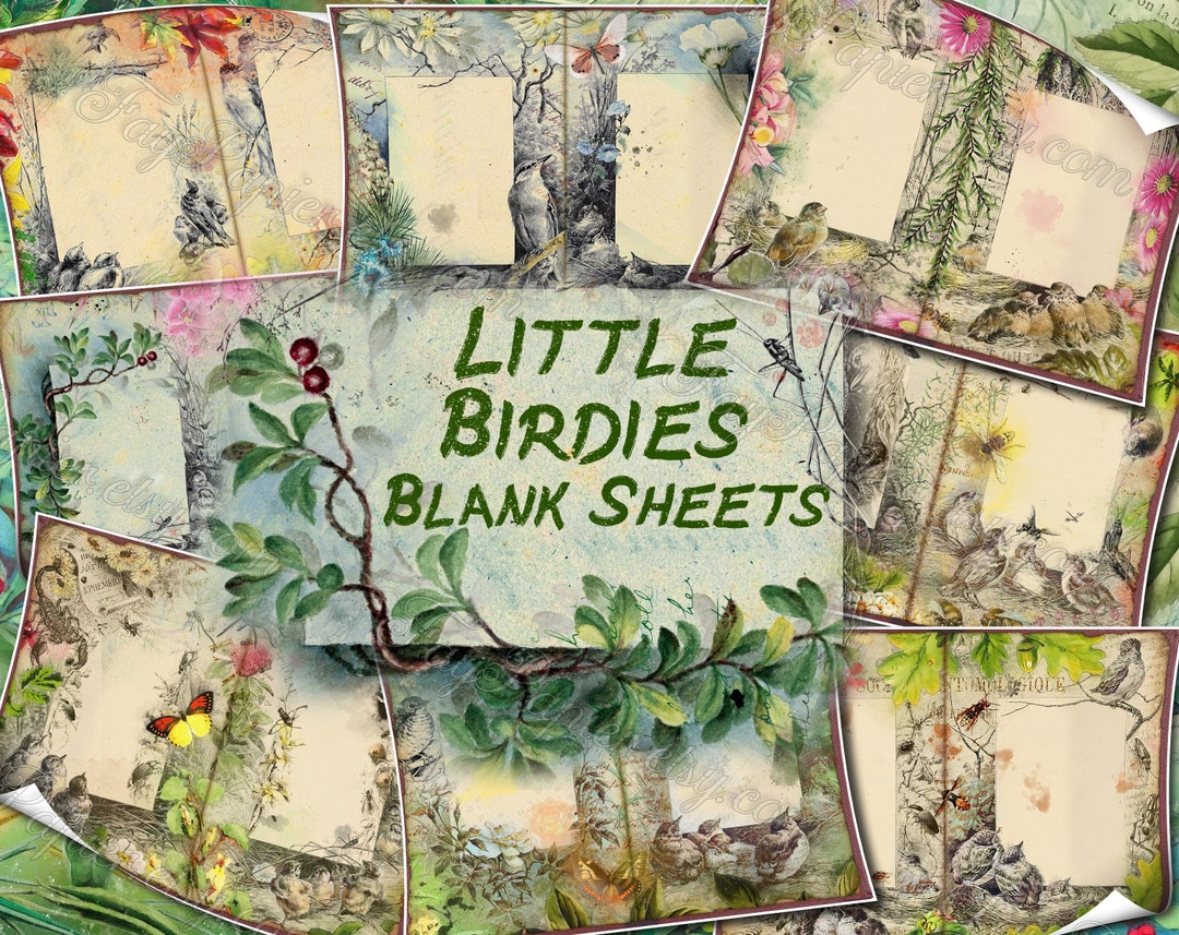 Little Birdies Blank Sheets Set of 32 Junk Journal Sheets With Digital ...
