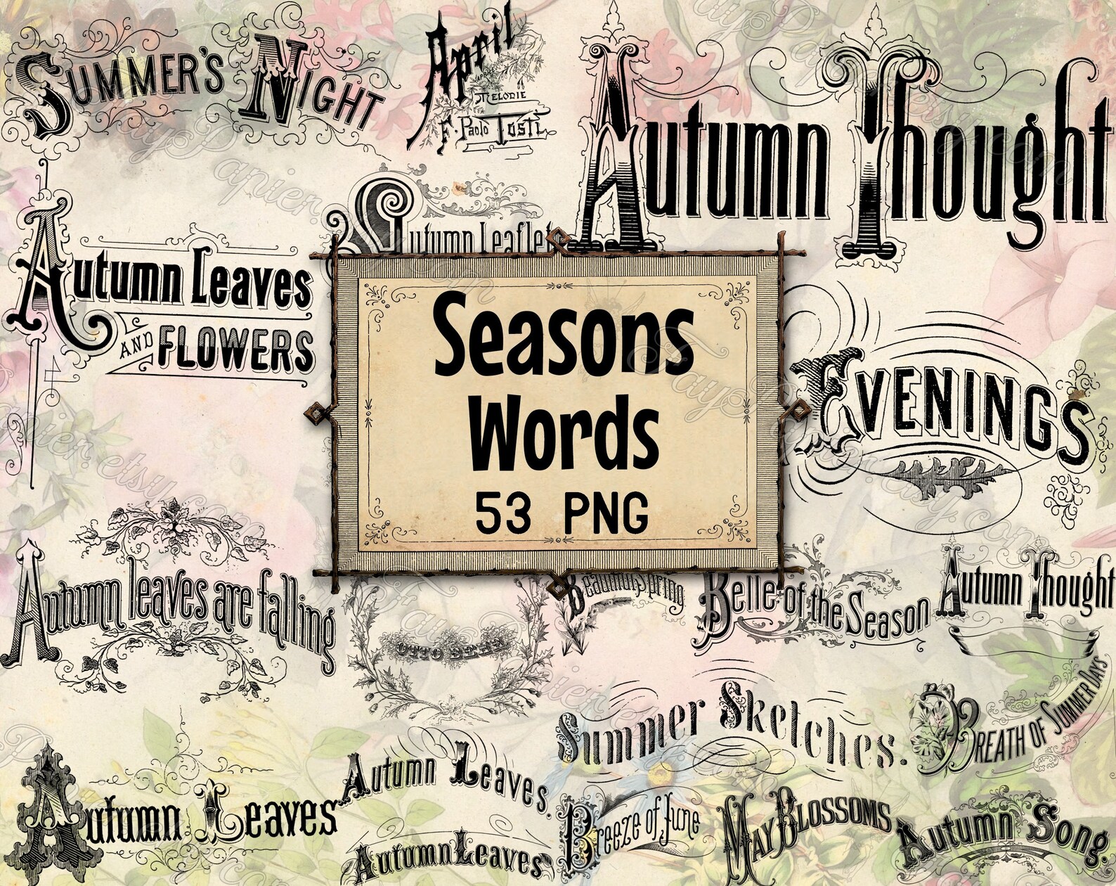 PNG SEASONS WORDS Set of 53 Files in Png Format With Transparent ...