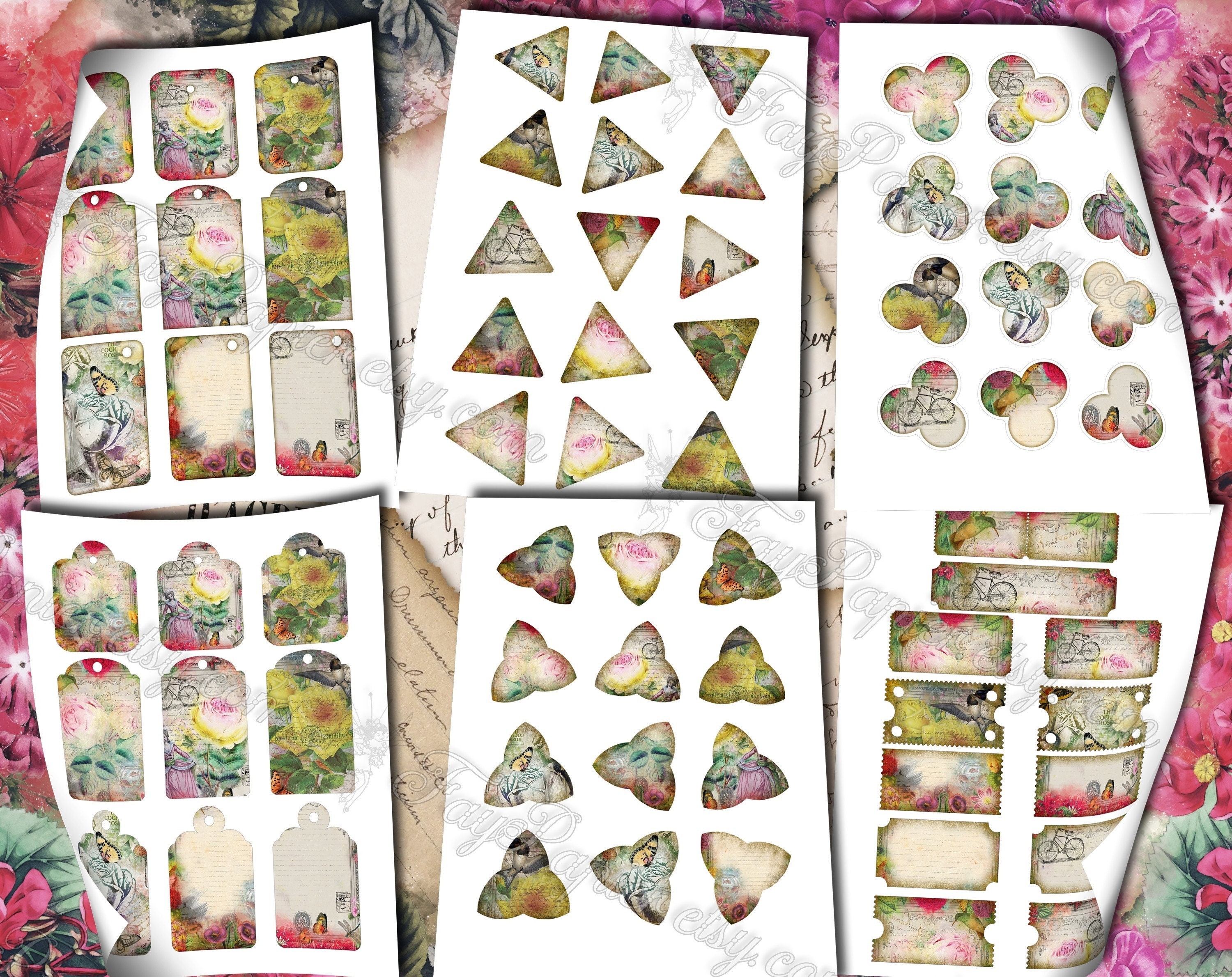 Cochet Roses Set of 48 Junk Journal Sheets With Digital Collages of ...