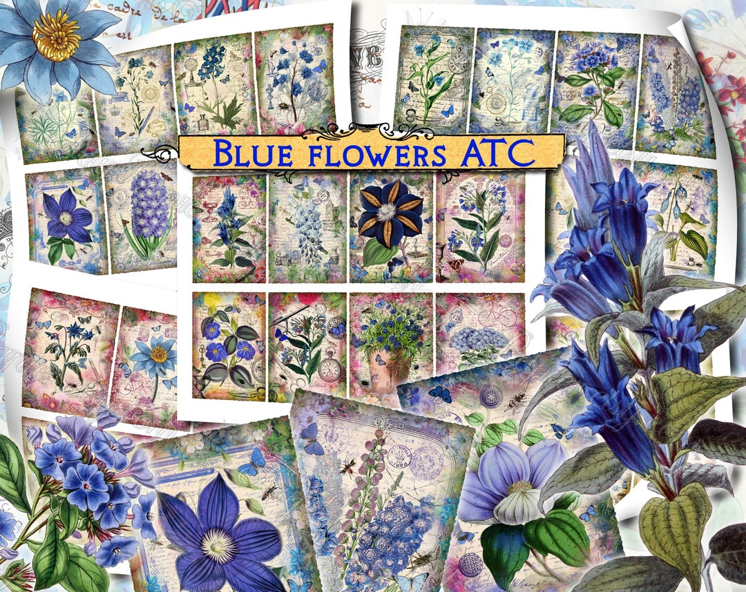 Blue Flowers ATC Set of 40 Cards for Junk Journals With - Etsy