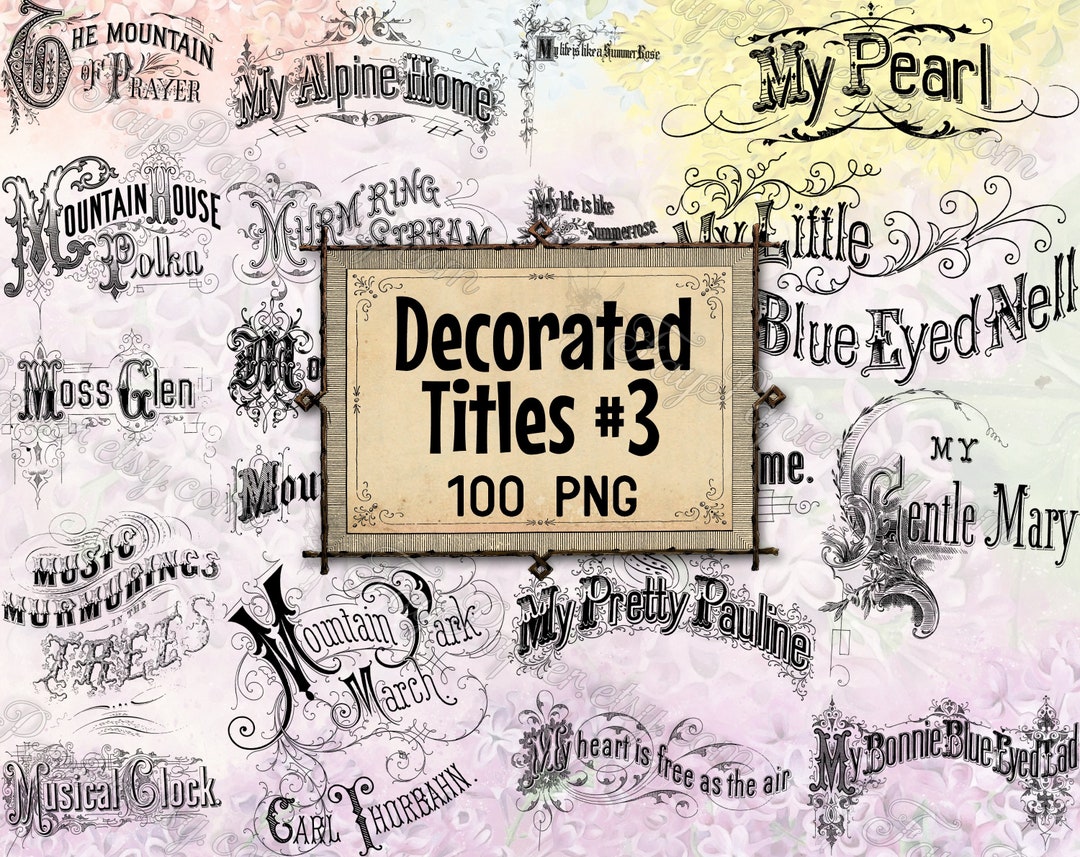 PNG DECORATED TITLES 3 Set of 100 Files in Png Format With Transparent ...
