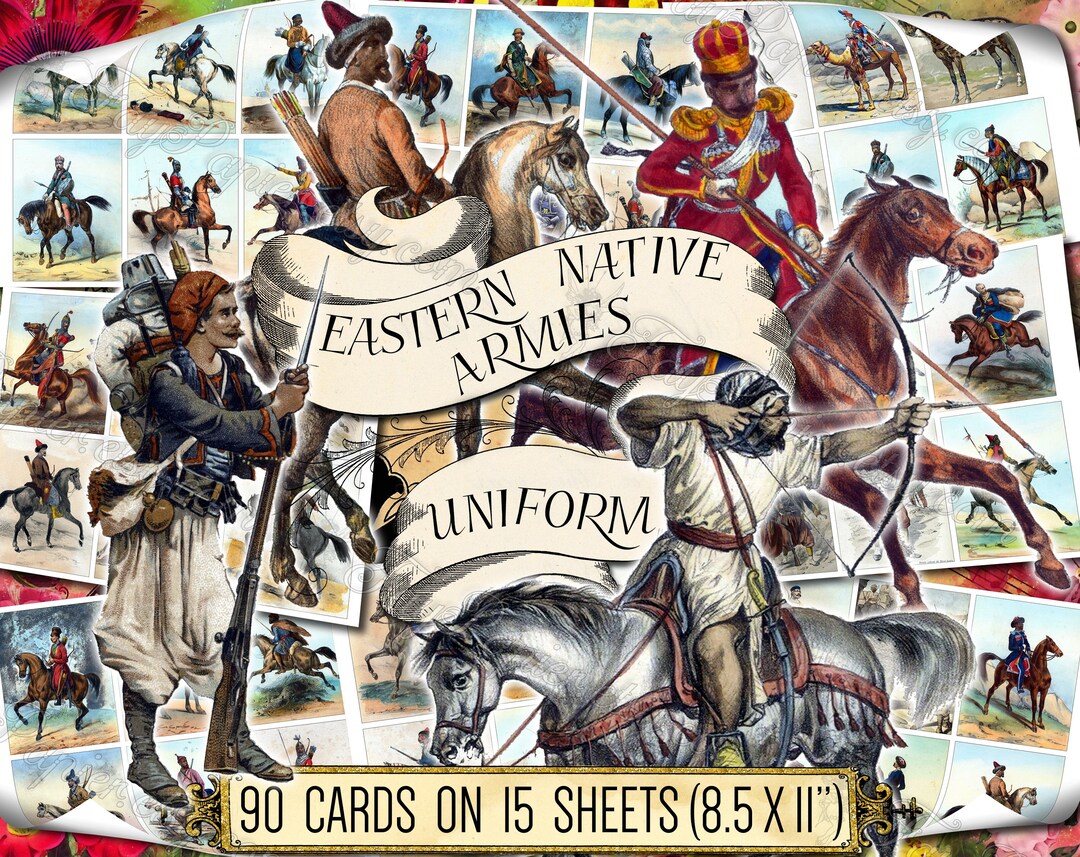 Eastern Native Armies Uniform Set of 90 Digital Vintage Cards on 15 ...