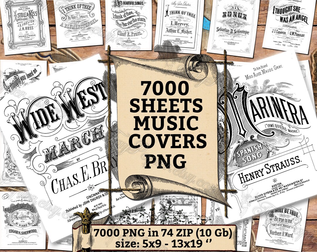 7000 SHEETS MUSIC Covers PNG Pack of Vintage Public Domain Images ...
