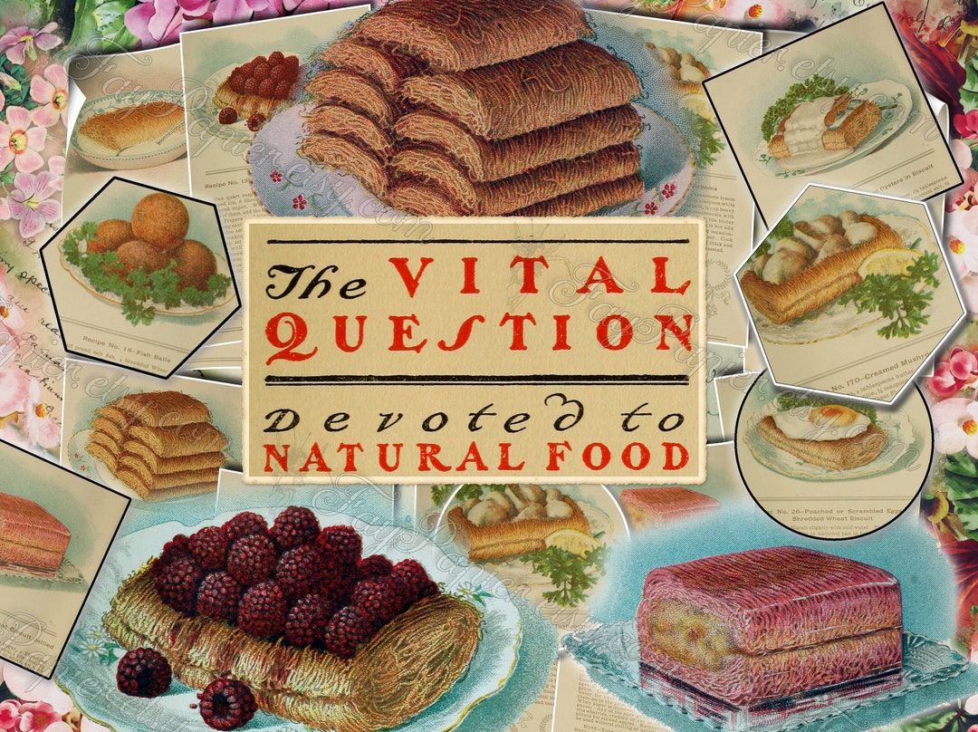 Vital Questions Devoted to Natural Food Set of 8 Old Illustrations From ...