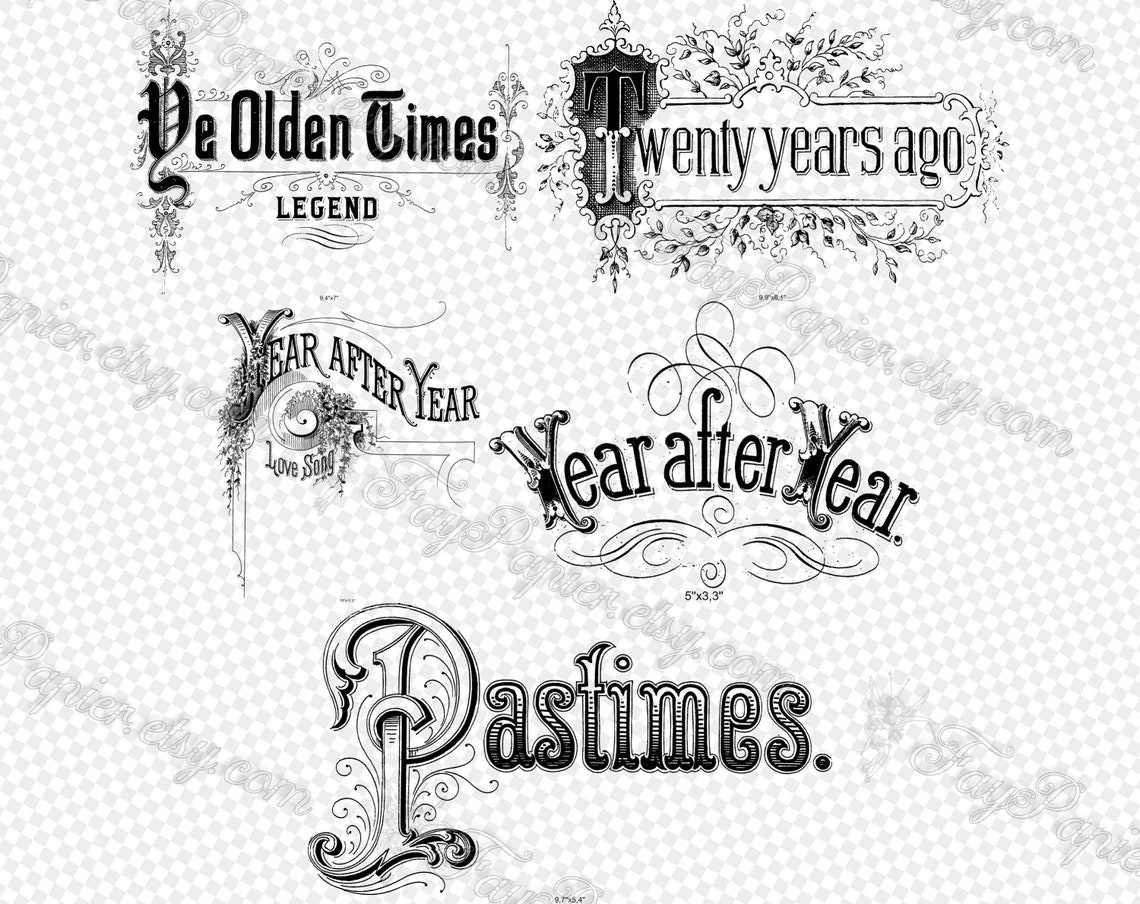PNG OLD TIMES Words Set of 45 Files in Png Format With Transparent ...