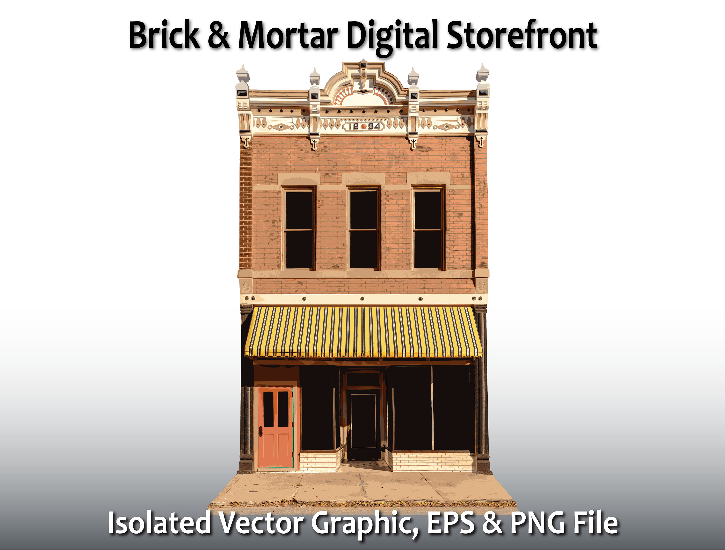 A Brick & Mortar Digital Storefront, Vector Graphic, Clipart, Downtown ...