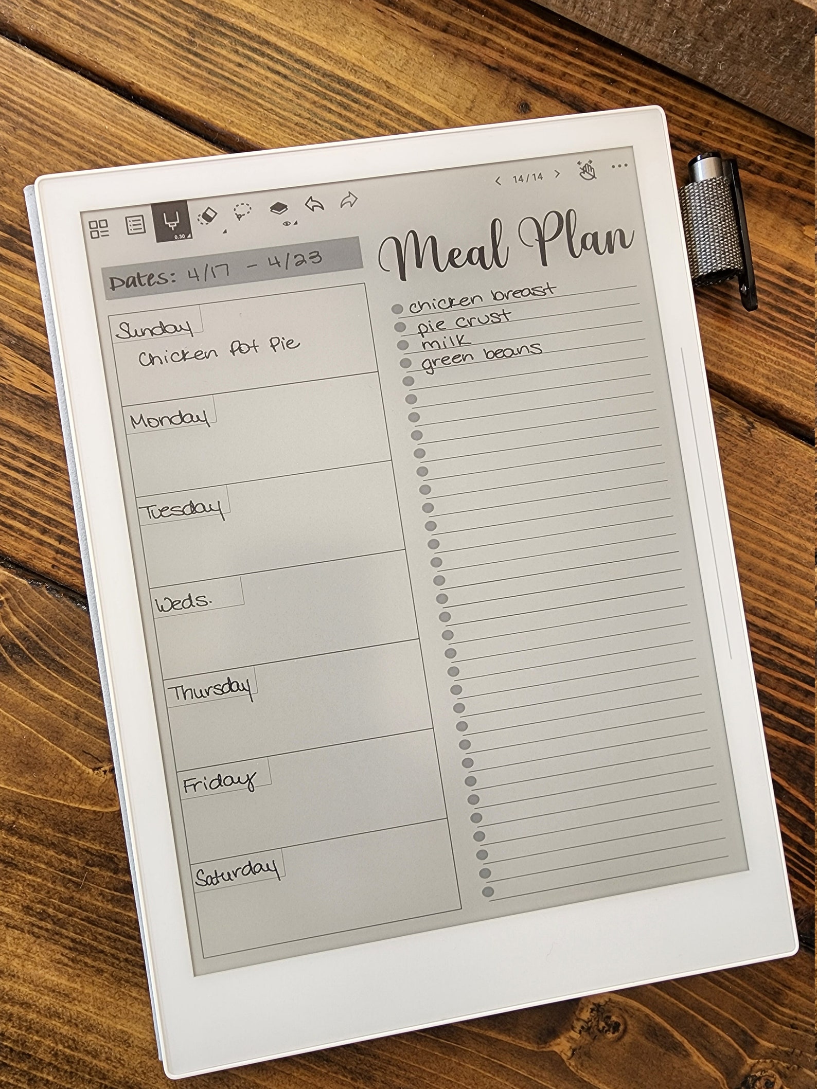 Meal Plan Template - Supernote A5X - Etsy