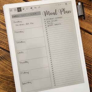 Meal Plan Template Supernote A5X - Etsy