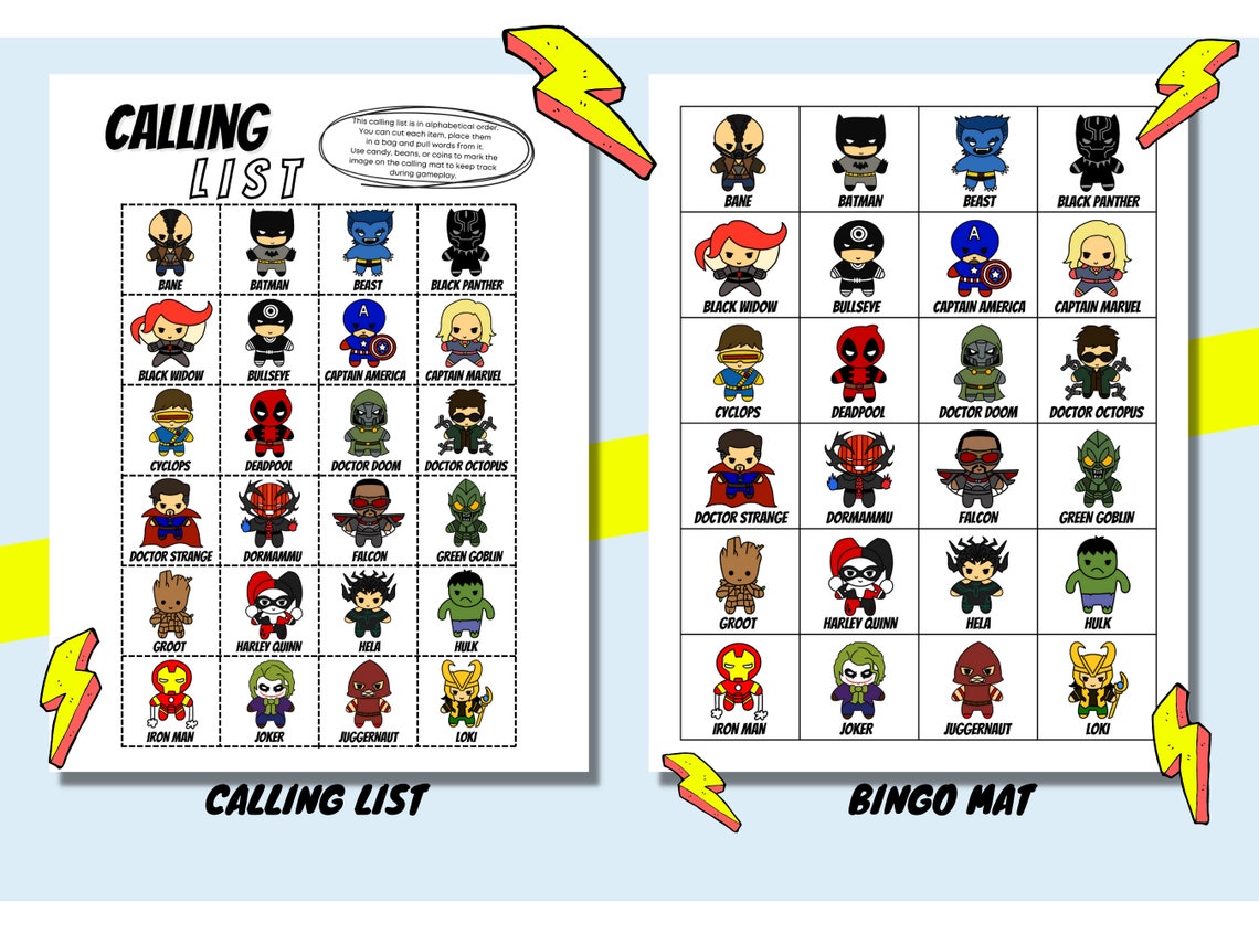 Superheroes and Villains Bingo Superheroes Villains Bingo - Etsy