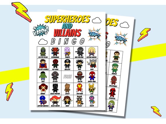 Superheroes and Villains Bingo Superheroes Villains Bingo - Etsy