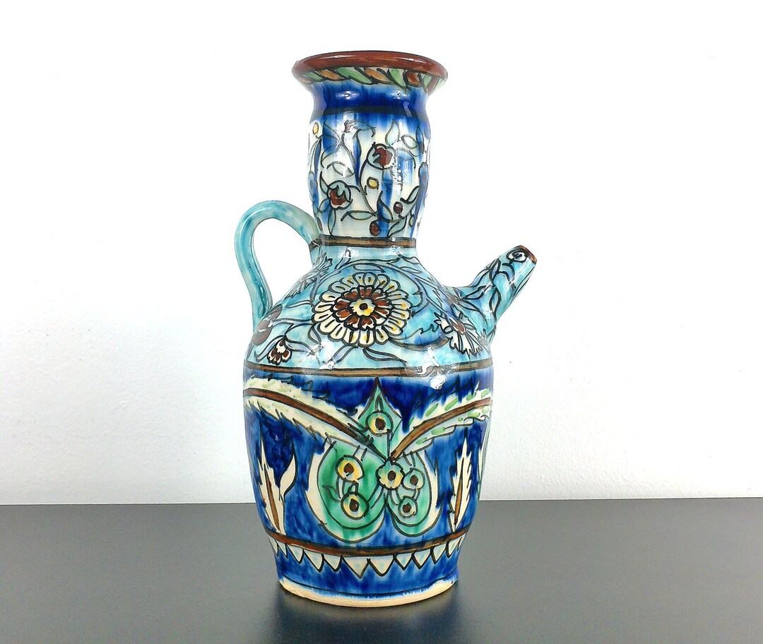 Jerusalem Water Pitcher, Islamic Turkish Kutahya Ceramic Pitcher ...
