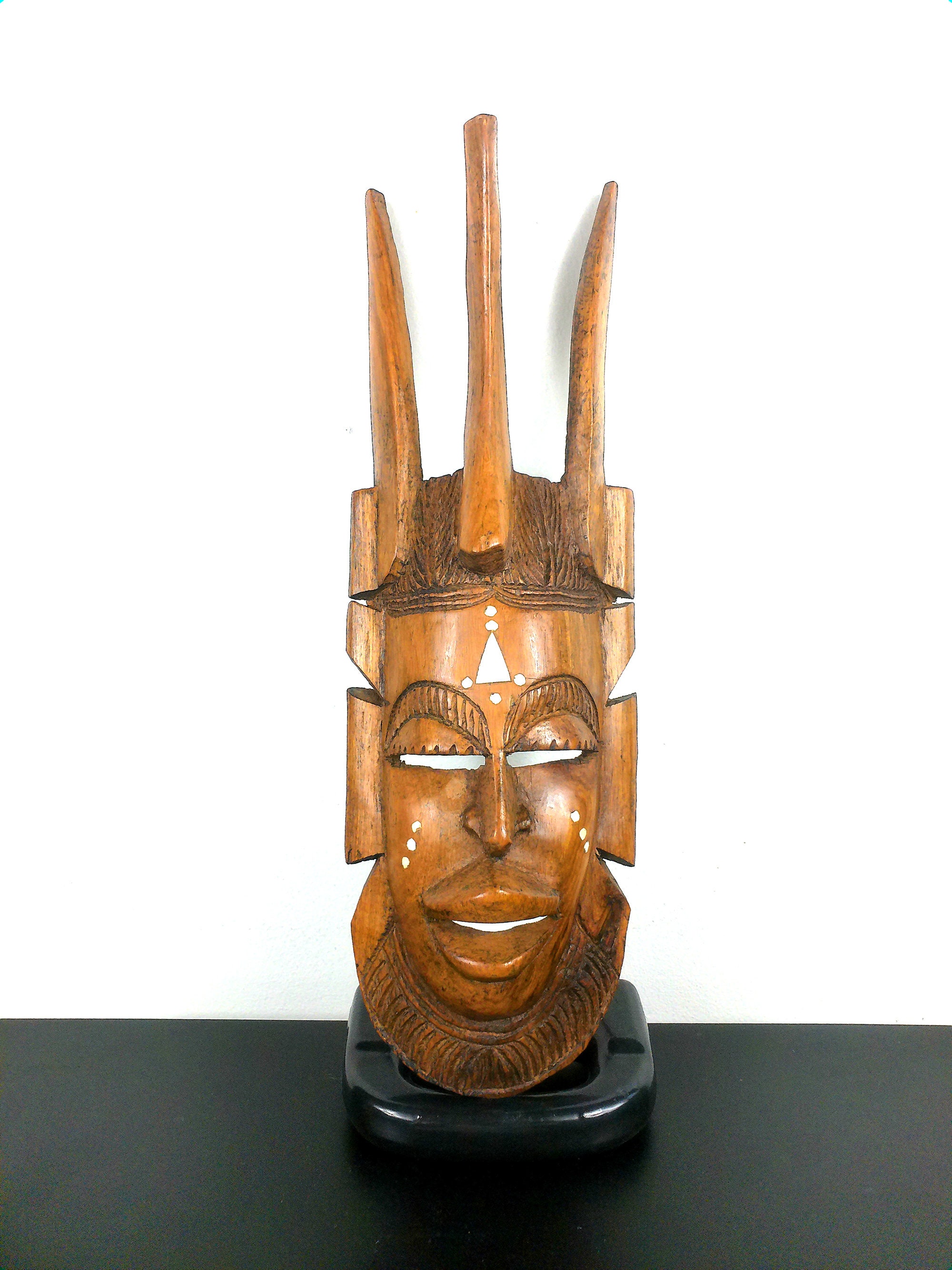 African Masks Senegalese Masks Hand Carved Wooden Bone Inlay - Etsy