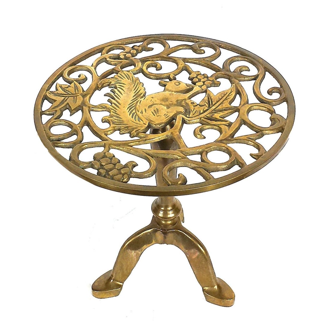 English Antique 8" Brass Tea Table With Squirrel, Vintage Trivet, Plant ...