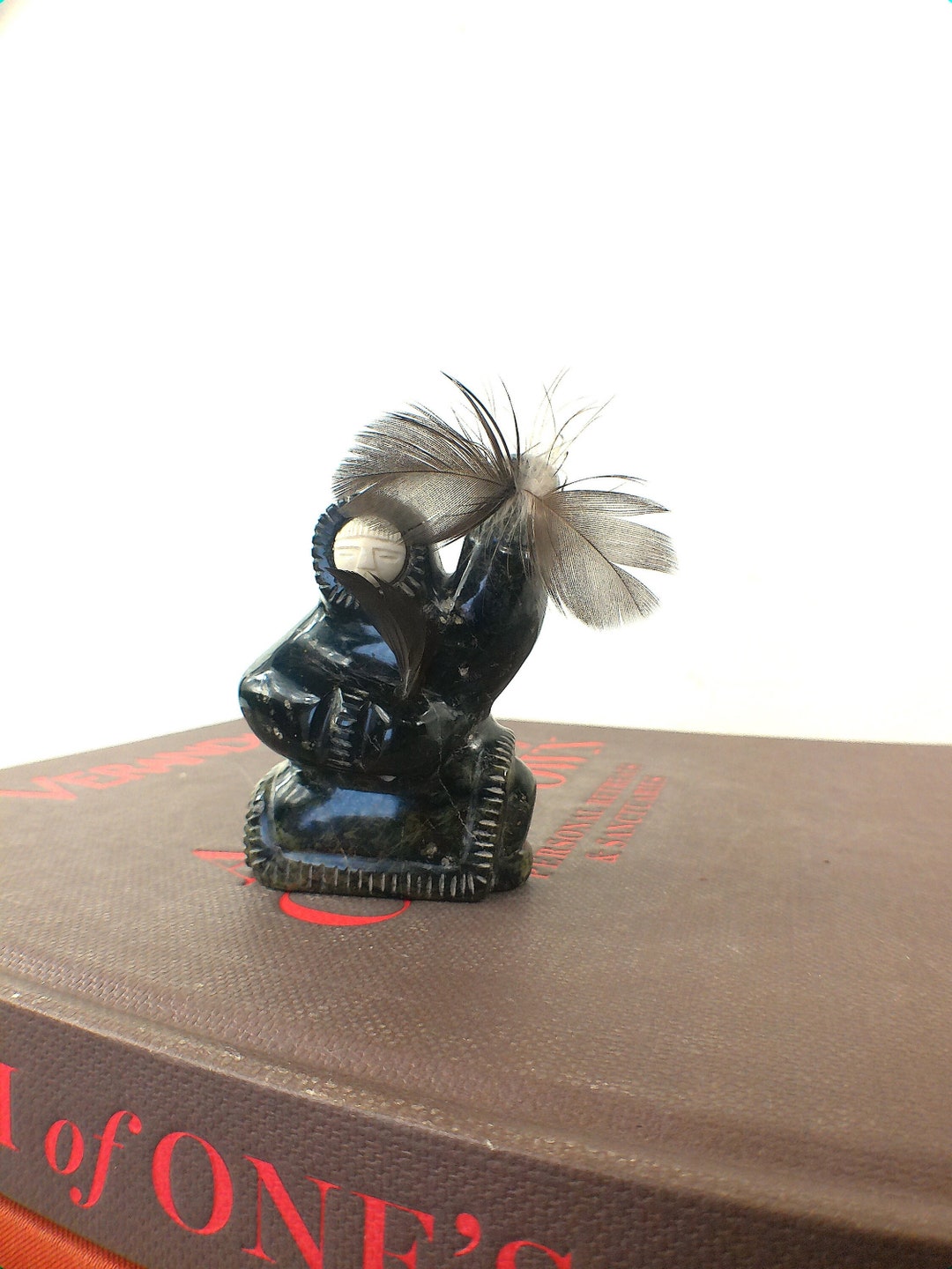 Inuit Vintage Hand Carved Signed Soapstone Sculpture of Eskimo With ...