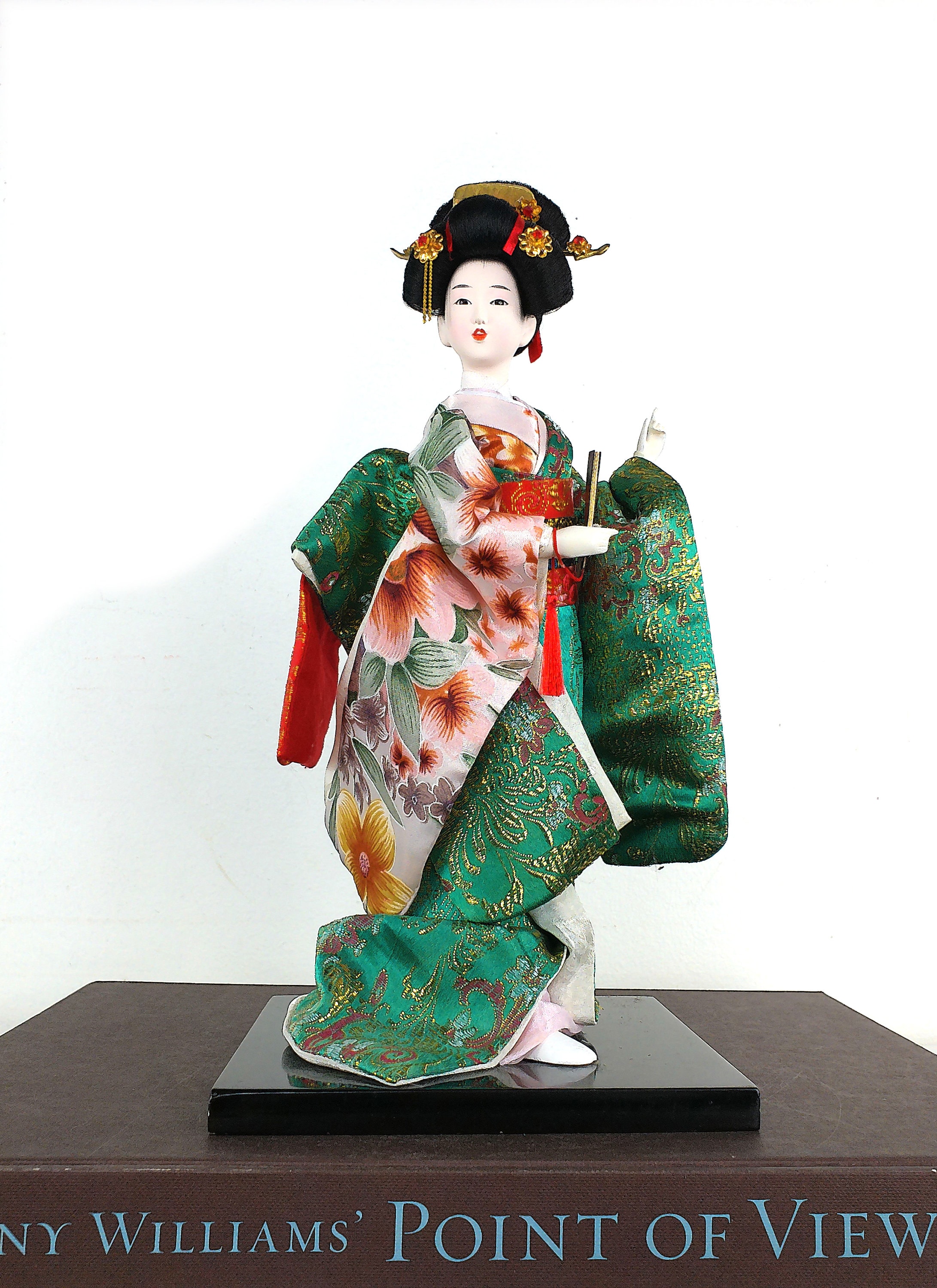 Vintage Japanese Kyugetsu Geisha Doll With Green Kimono, Chinoiserie ...