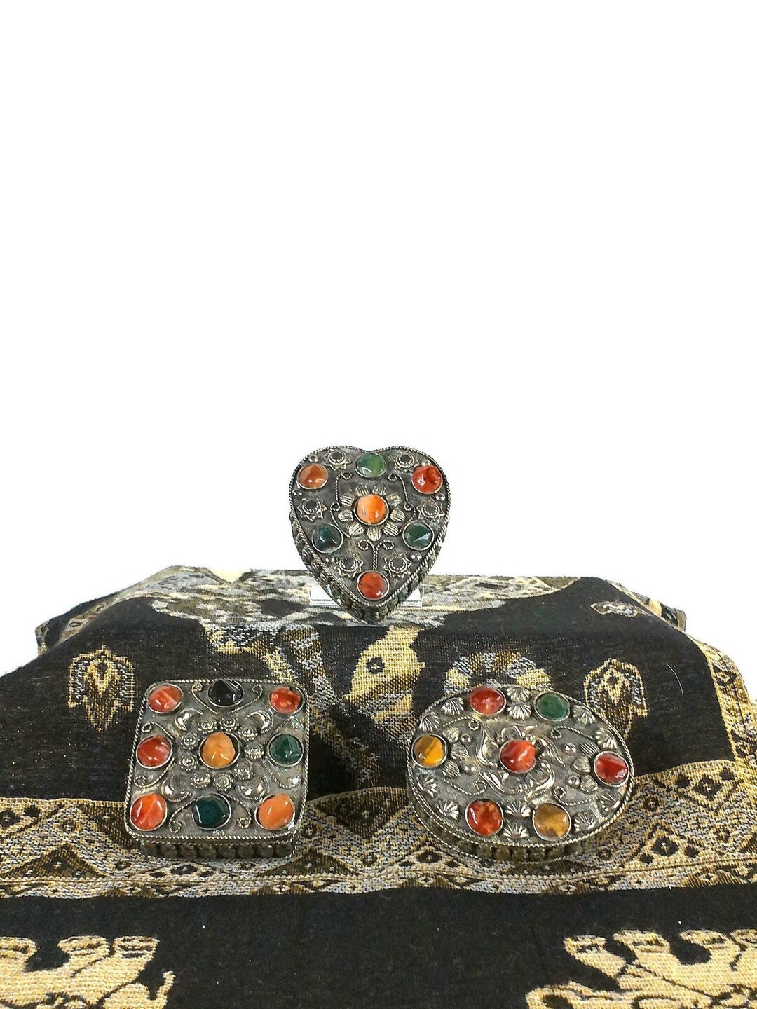 Nepalese Silver Jewelry Boxes With Stones, Unique Asian Gifts, Bohemian ...