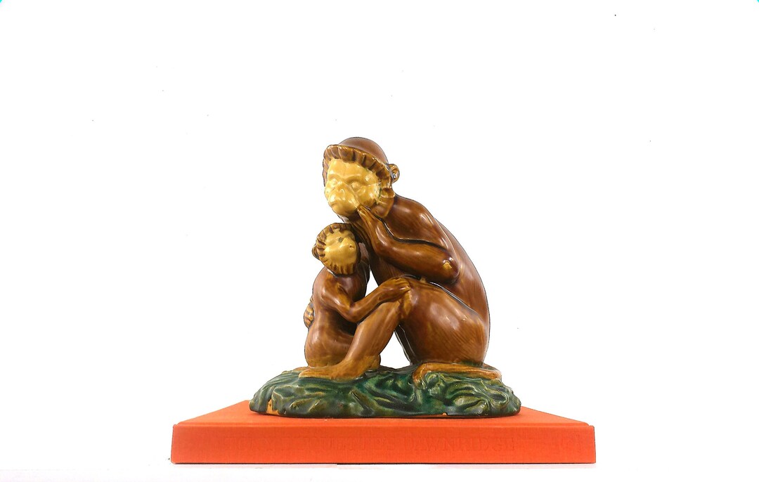 Chinese Antique Majolica Capuchin Monkey Mother & Child Sculpture ...