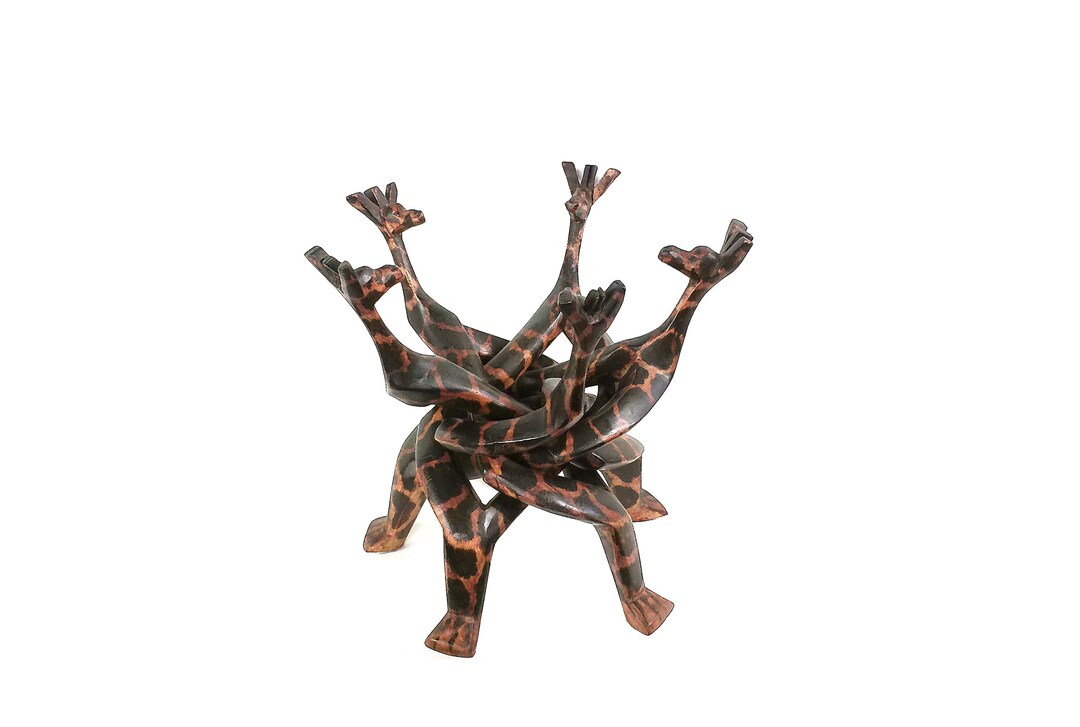 African Vintage 70s Wooden 5 Head Giraffe Unity Sculpture, Camel Table ...