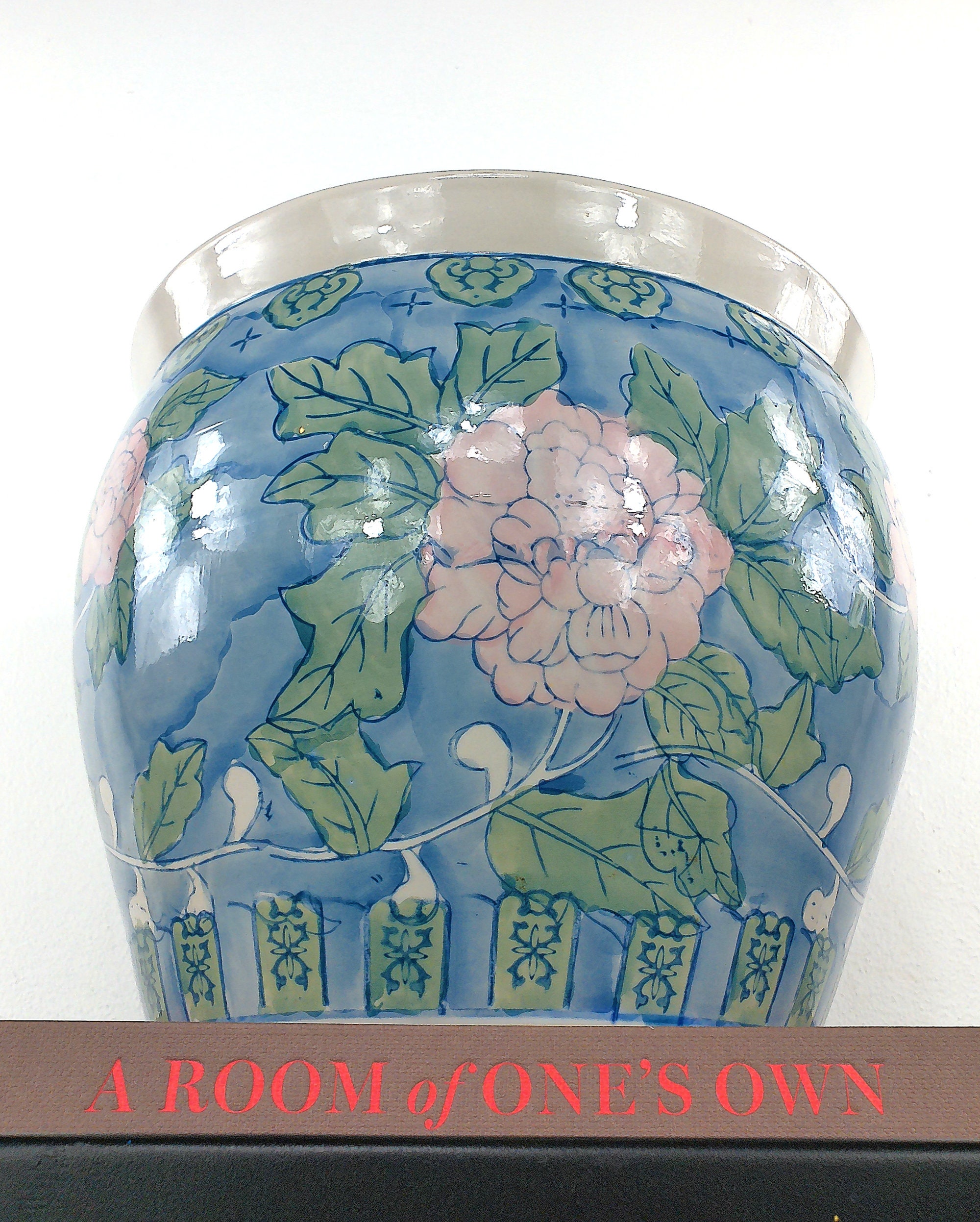 Vintage Chinese Blue & Pink Floral Fishbowl Planter, Chinoiserie Chic ...