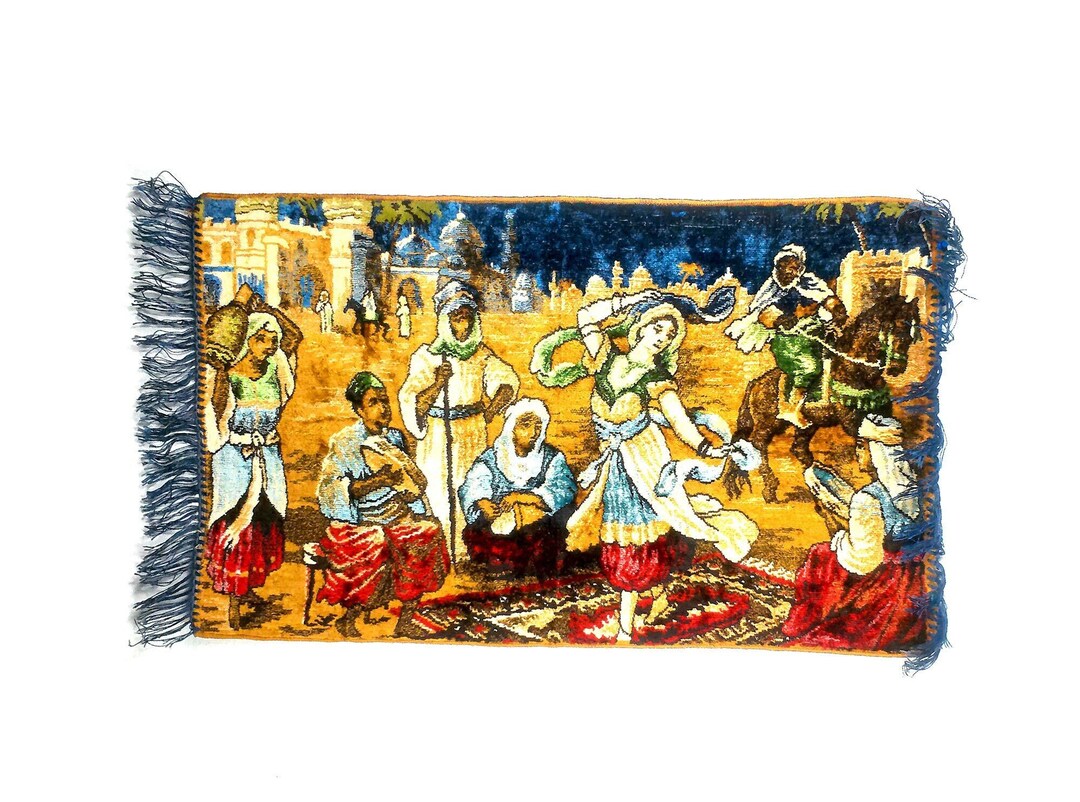 Moroccan Vintage Blue Arabian Nights Wool Wall Tapestry, Islamic Home ...
