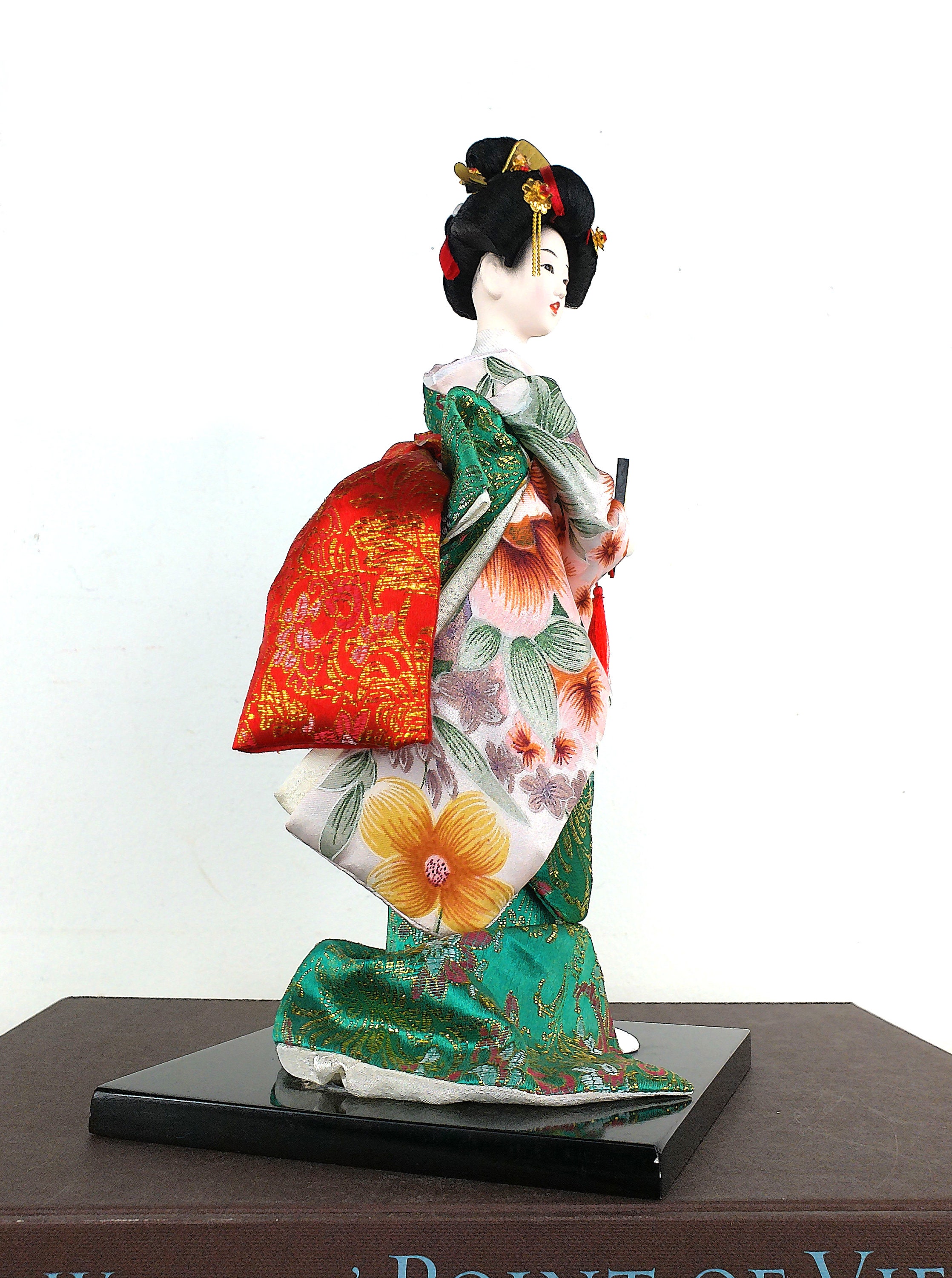 Vintage Japanese Kyugetsu Geisha Doll With Green Kimono, Chinoiserie ...