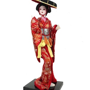 Japanese Vintage Nishi Geisha Doll With Red Kimono, Fujimusume, Kabuki ...