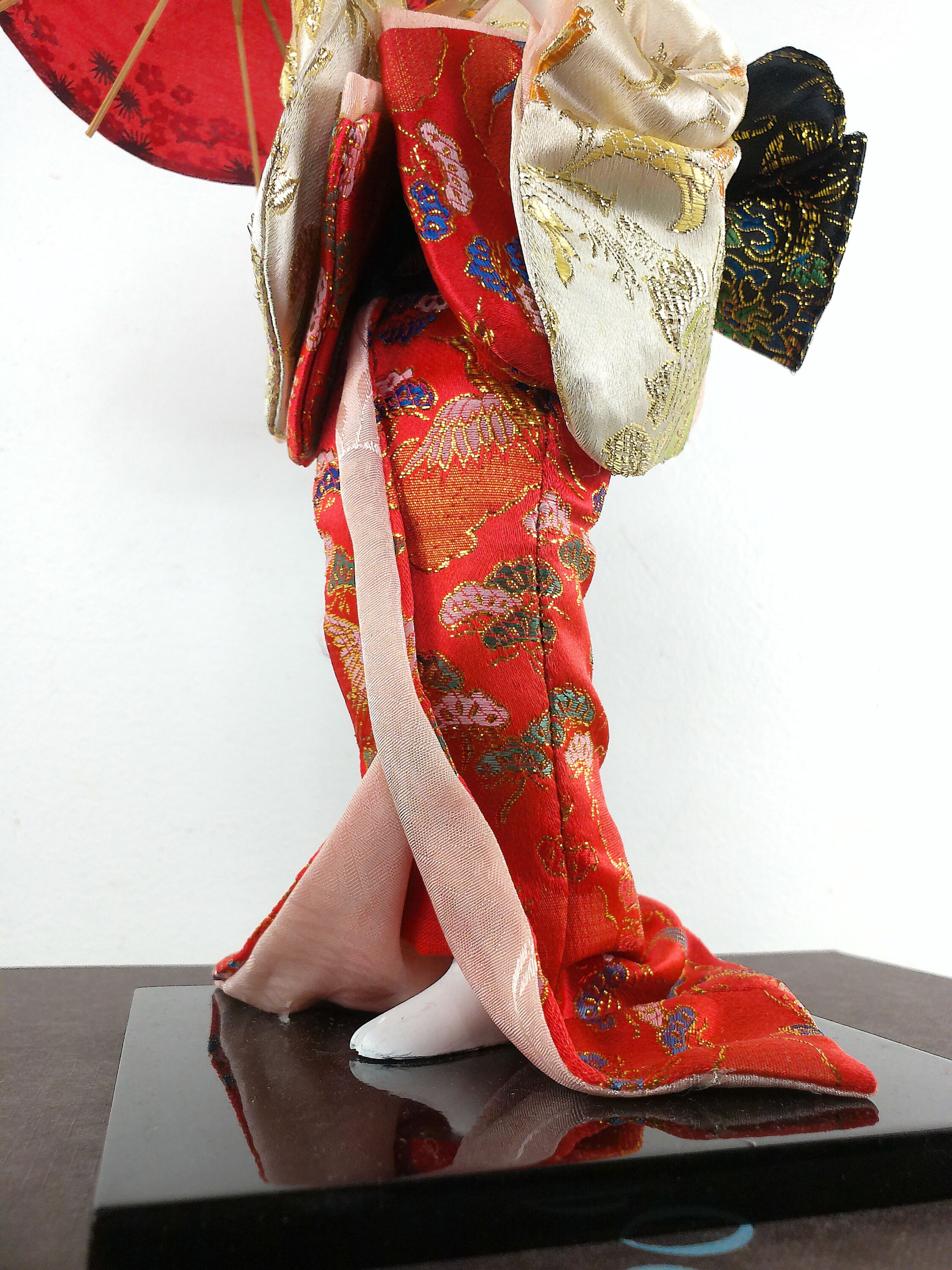 Vintage Japanese Kyugetsu Geisha Doll With Red Kimono & Umbrella ...