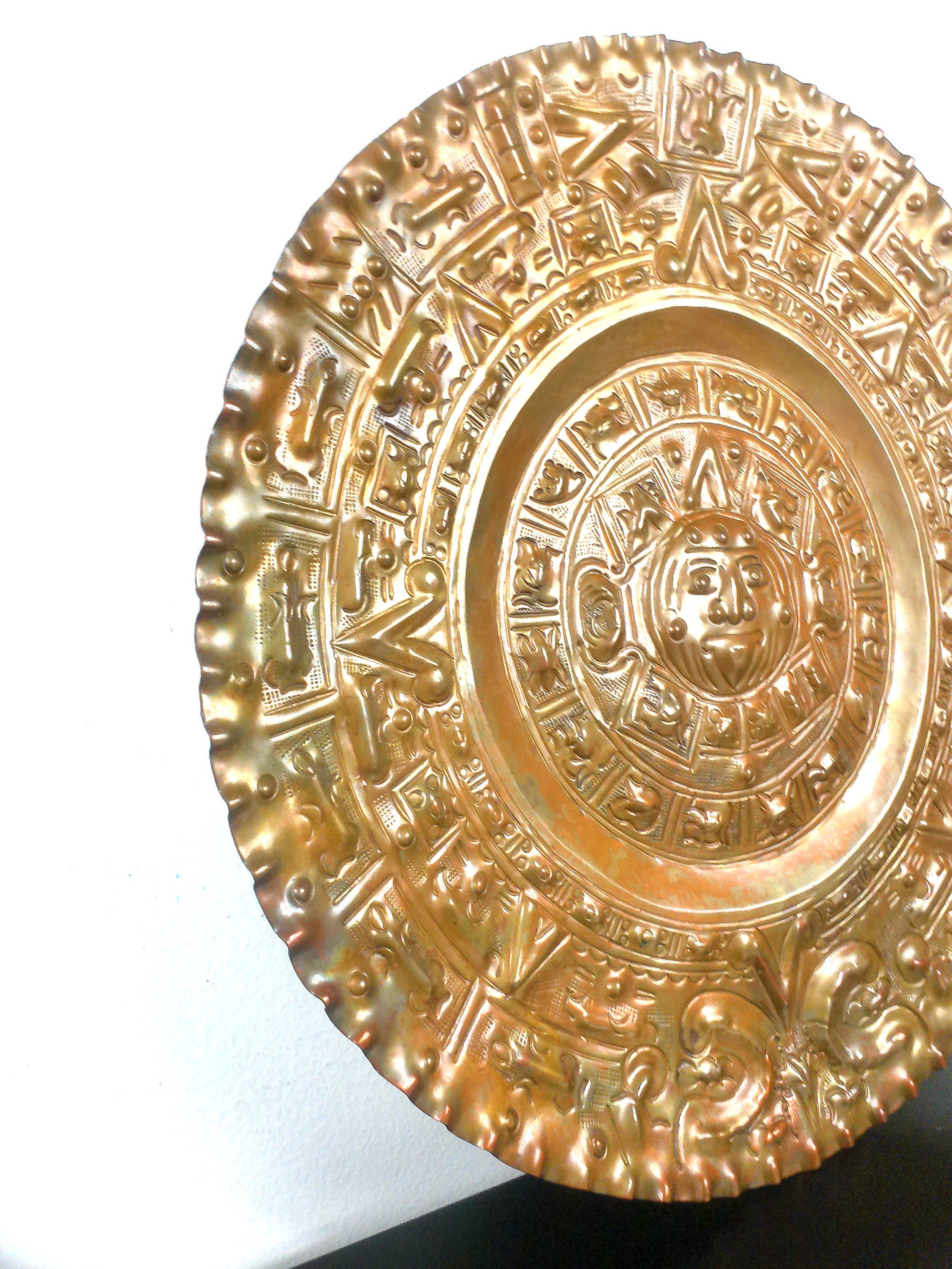 Mayan Aztec Plate Embossed Copper Wall Plate Mid-century - Etsy