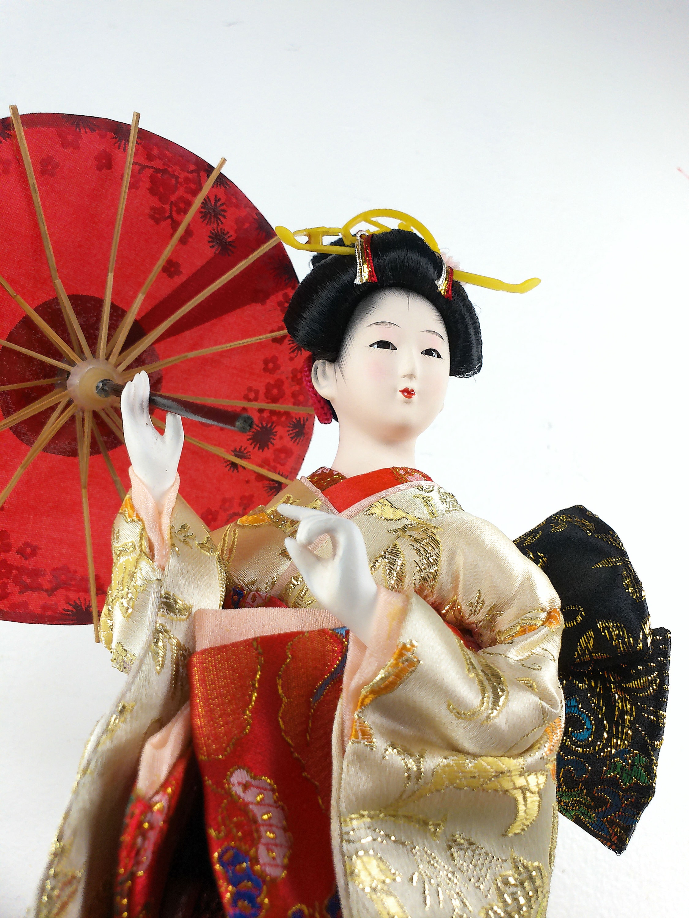 Vintage Japanese Kyugetsu Geisha Doll With Red Kimono & Umbrella ...