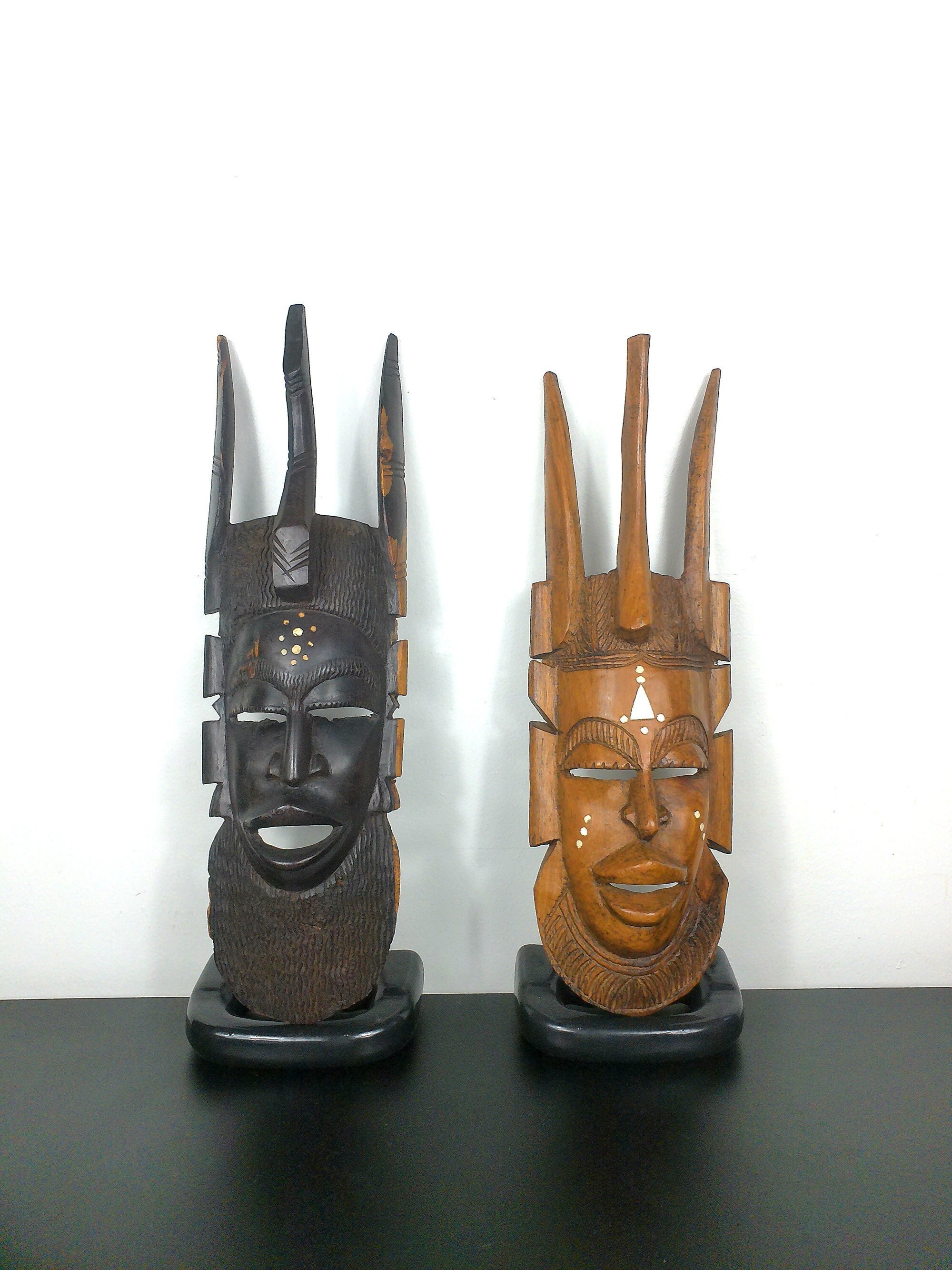 African Masks Senegalese Masks Hand Carved Wooden Bone Inlay - Etsy