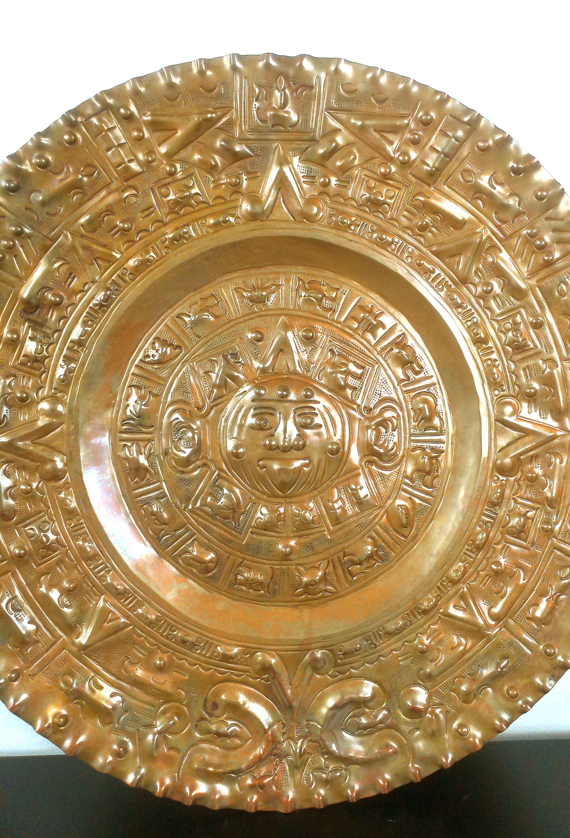 Mayan Aztec Plate, Embossed Copper Wall Plate, Mid-century Wall Decor ...