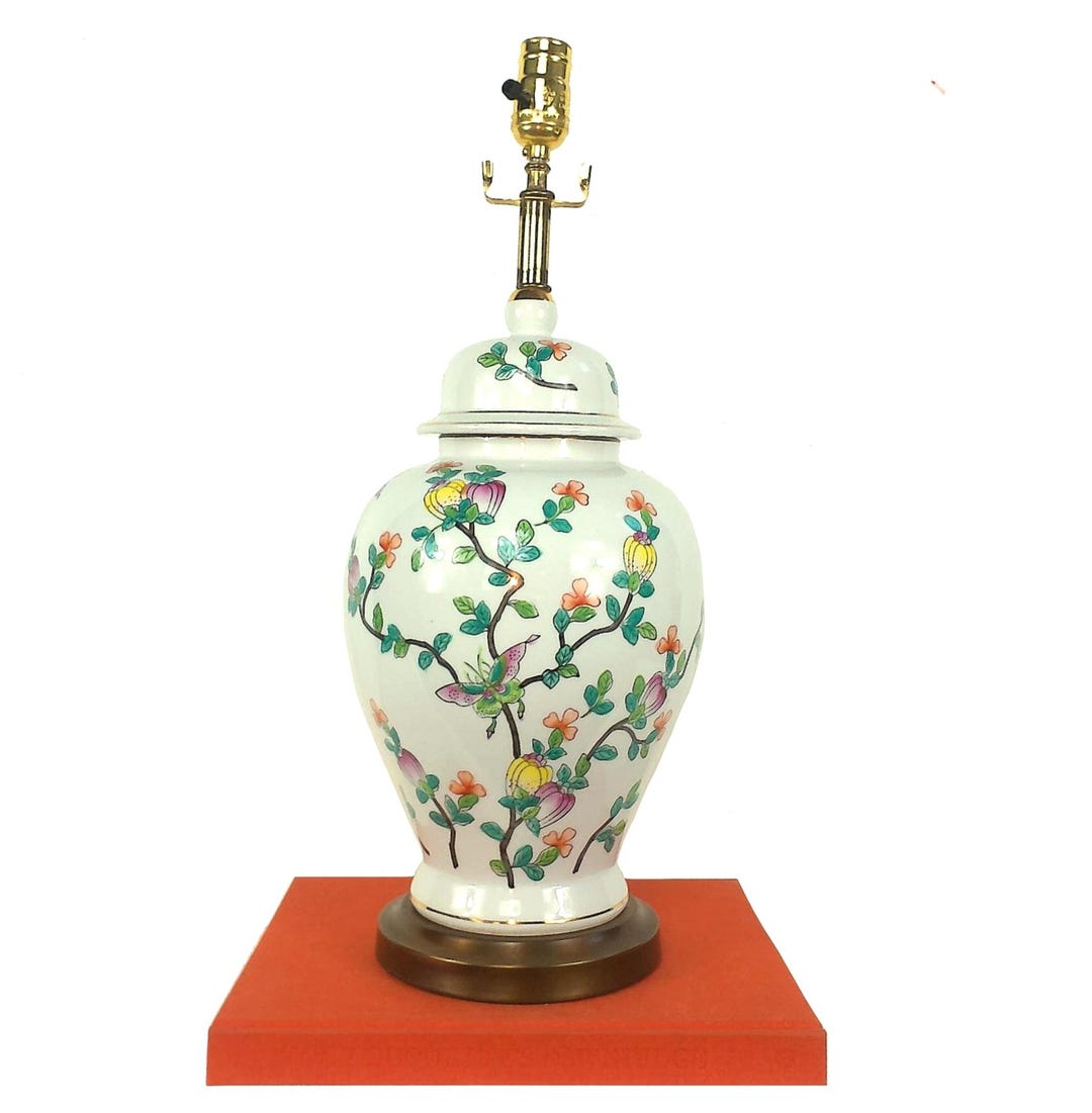 Chinese Large Famille Rose Ginger Jar Table Lamp, Grand Millennial Home ...