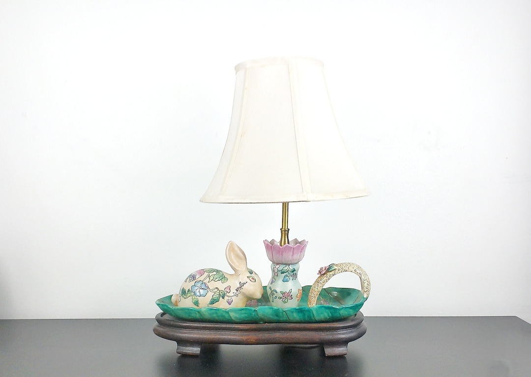 Chinese Export Famille Rose Rabbit Lamp, Antique Chinoiserie Chic Decor ...
