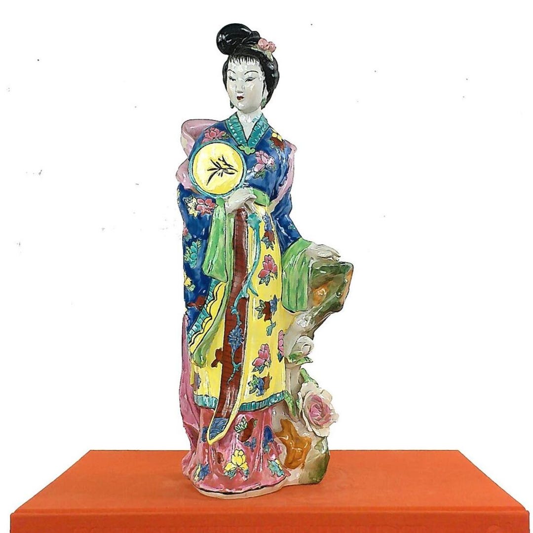 Antique 12 " Kutani Famille Rose Geisha Figurine, Chinoiserie Chic Vase ...