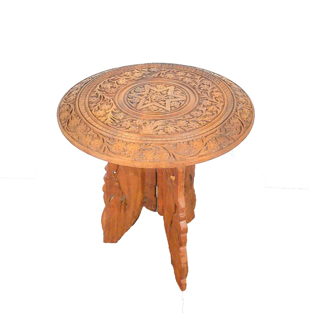Anglo Indian Antique Occasional Table, Hand Carved Tea Table, Wooden ...