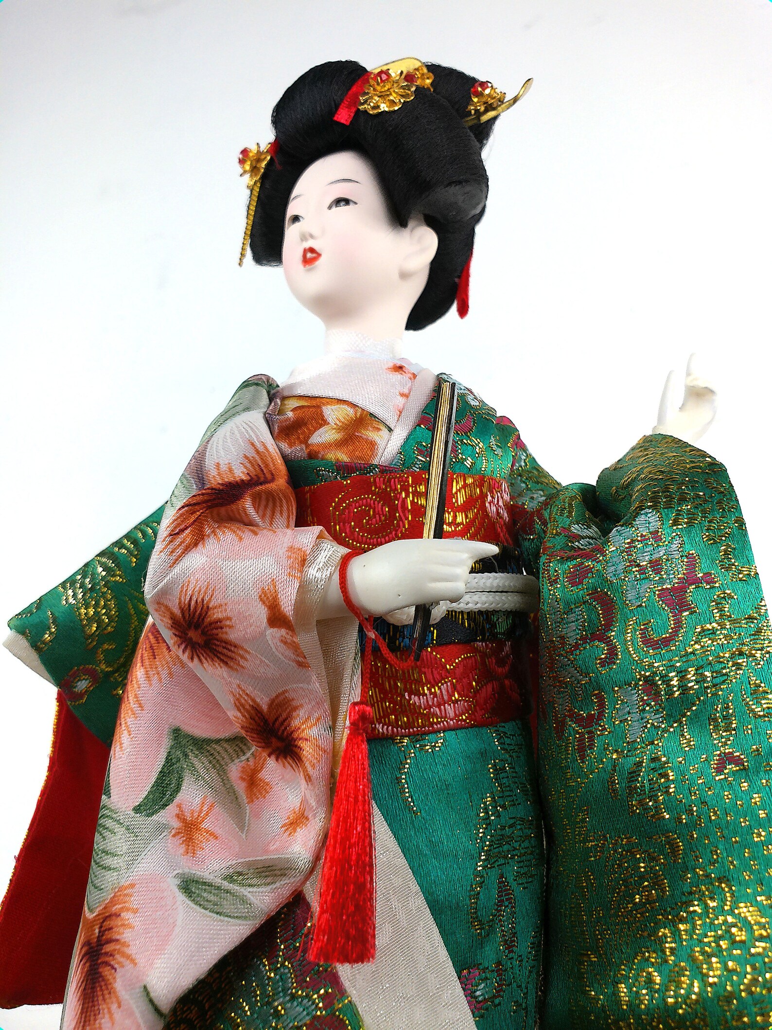 Vintage Japanese Kyugetsu Geisha Doll With Green Kimono, Chinoiserie ...