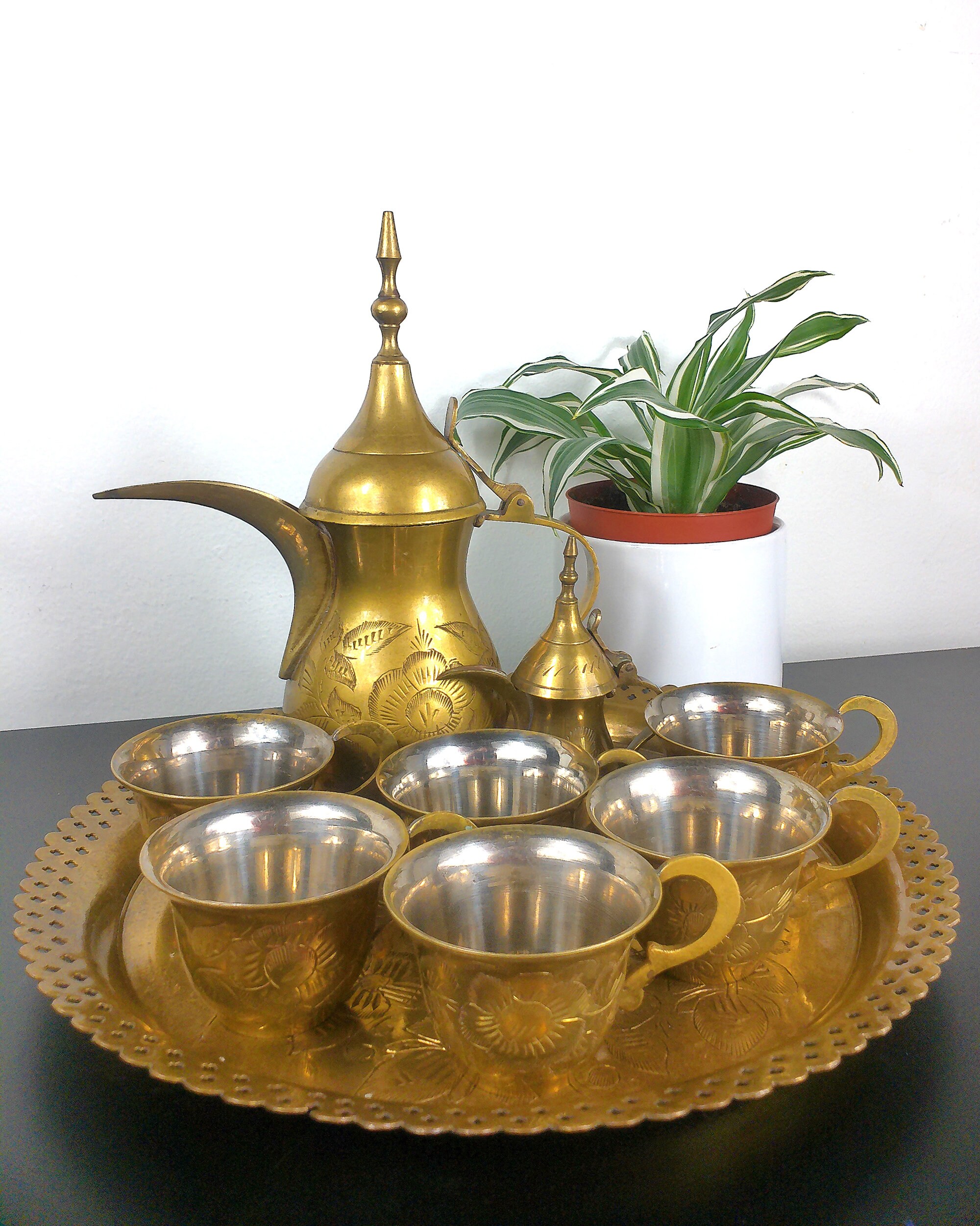 Turkish Islamic Brass Tea Sets, Dallah, Golf Carafe, Full Service ...