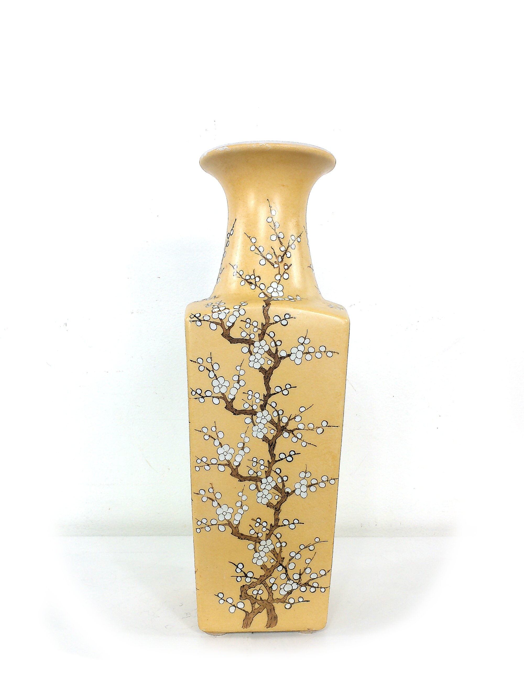 Chinese Export Large Yellow Vase With Cherry Blossom Design, Vintage ...