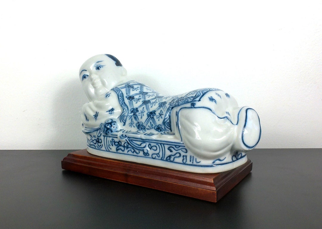 Japanese Vintage Ho Ho Boy / Opium Pillow Porcelain Table Sculpture ...