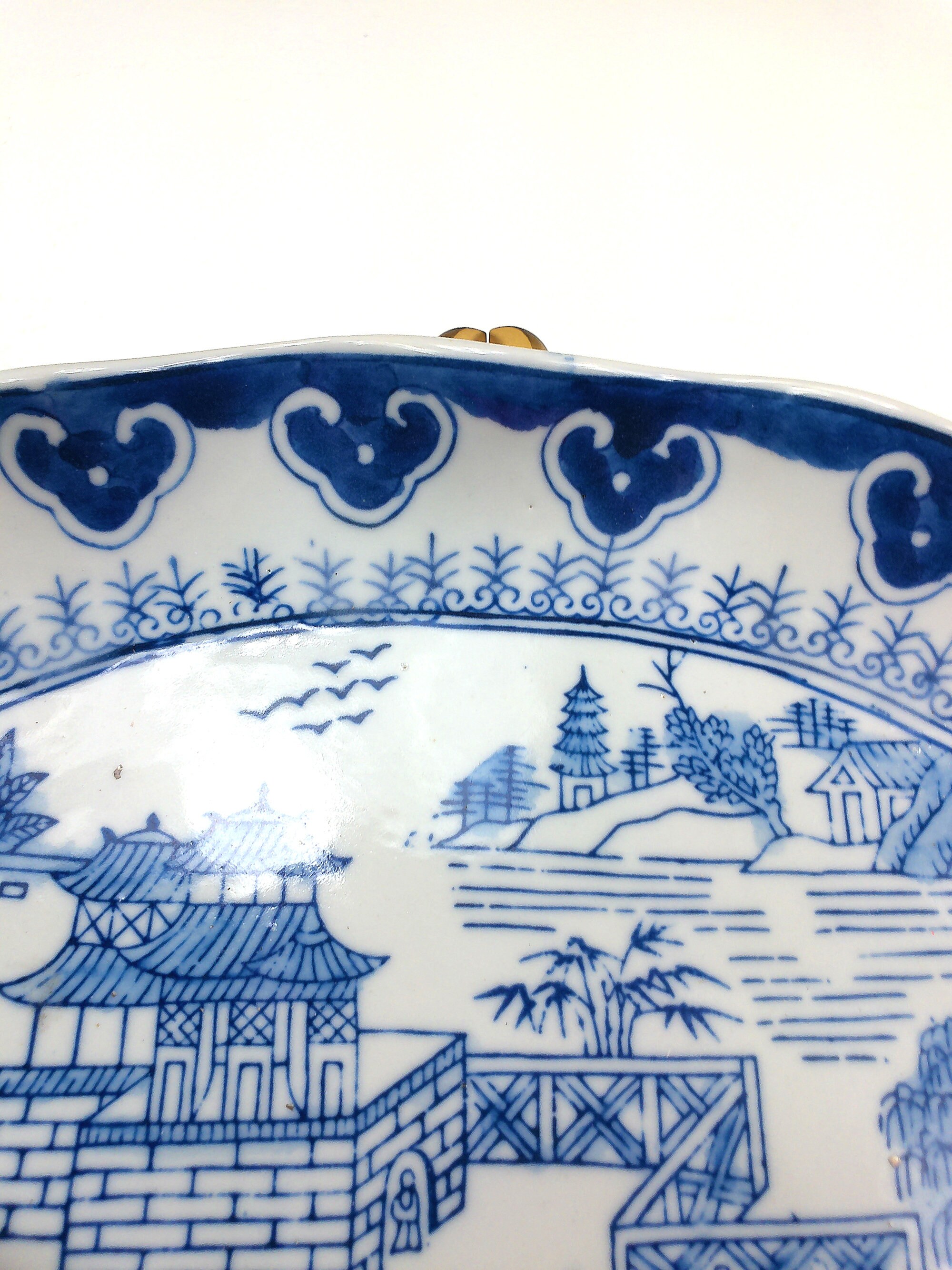 Chinese Export Blue and White Scalloped Tray, Relish Dish, Antique ...