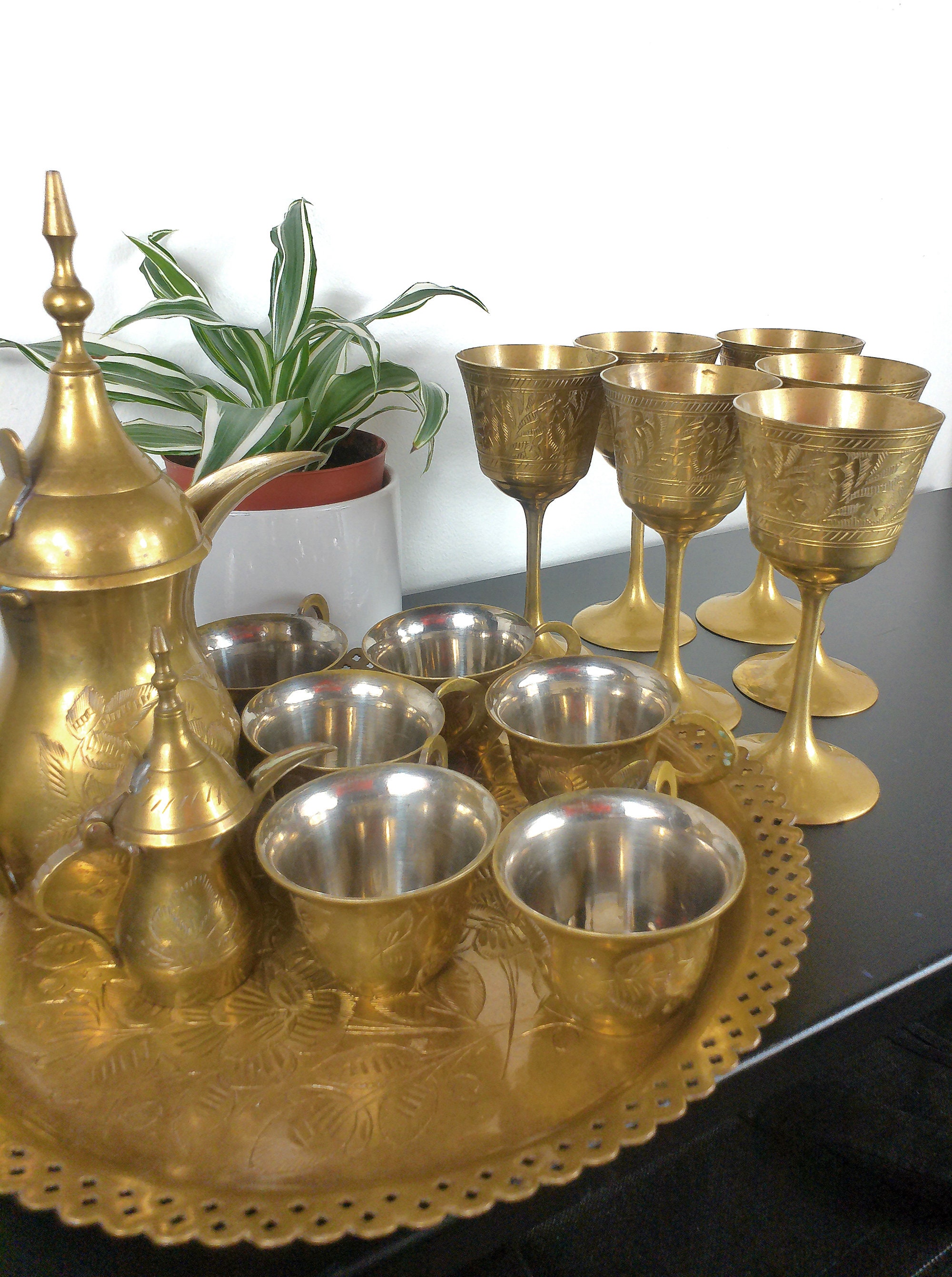 Turkish Islamic Brass Tea Sets, Dallah, Golf Carafe, Full Service ...