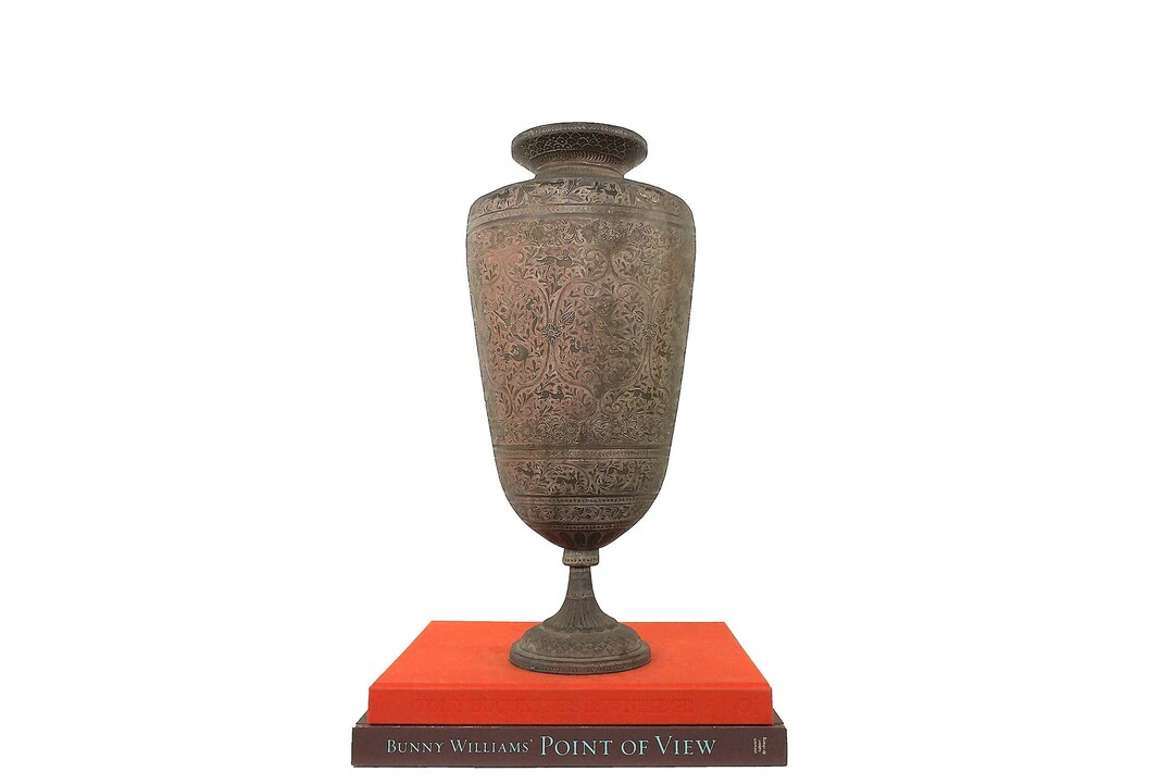 Indian Large Antique Etched Copper Decorative Vase With Landscapes ...
