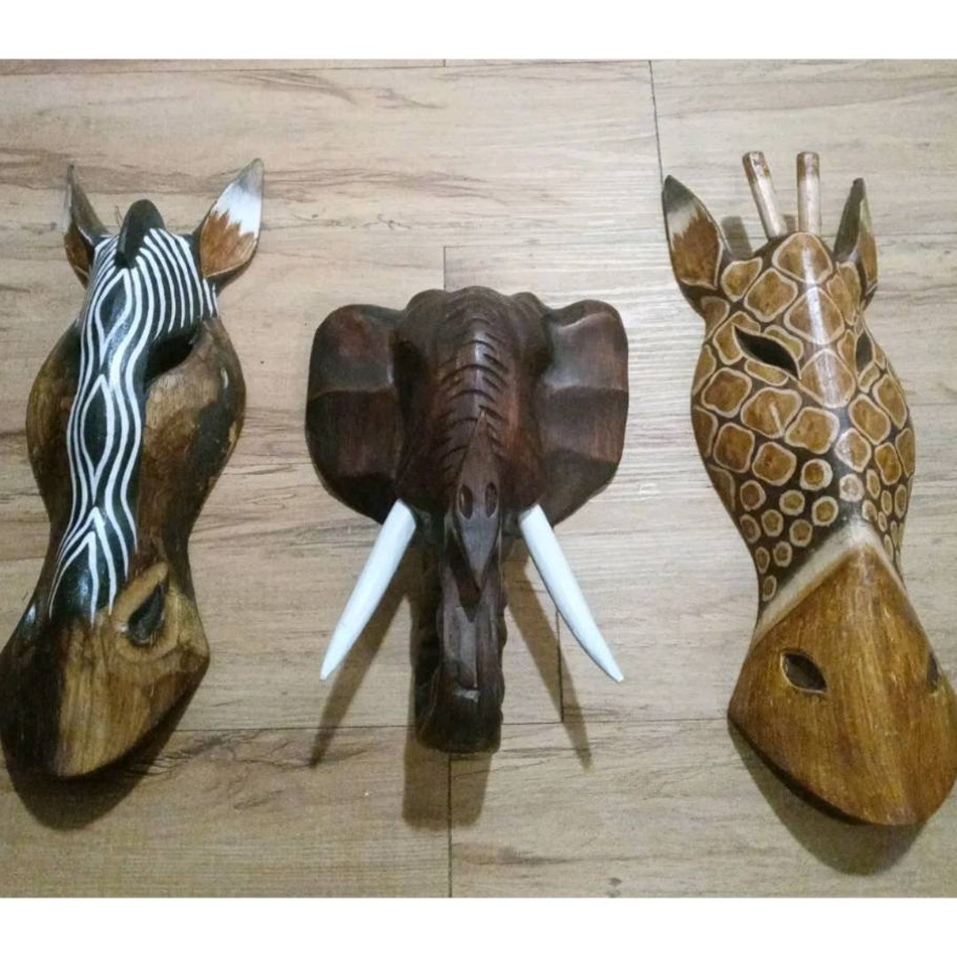 African Handcarved Animal Wall Decor Wooden Safari Wall Hangings ...