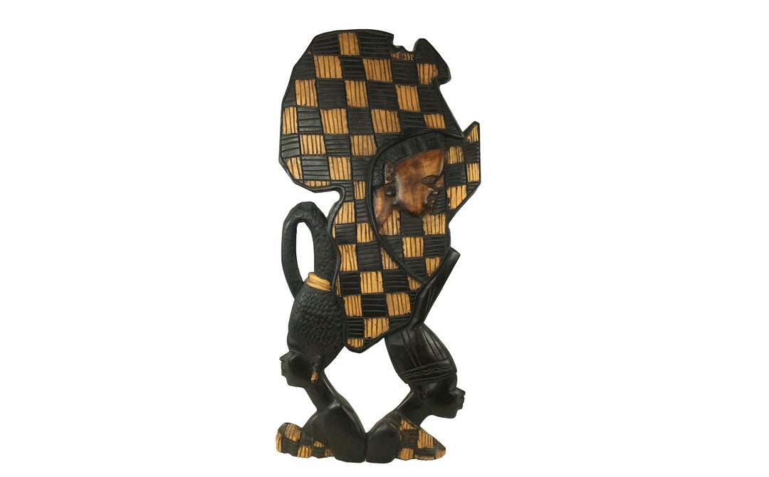 Ghana Hand Carved Wall Plaque With Portraits, Vintage African Wall Art ...